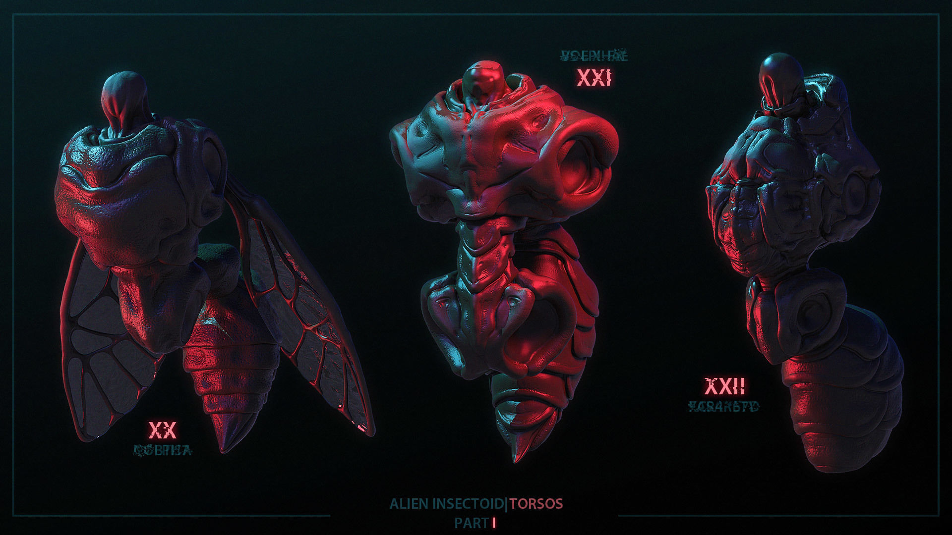 Alien Insectoid Torsos - 32 IMM Brush - Part I 3D model | CGTrader