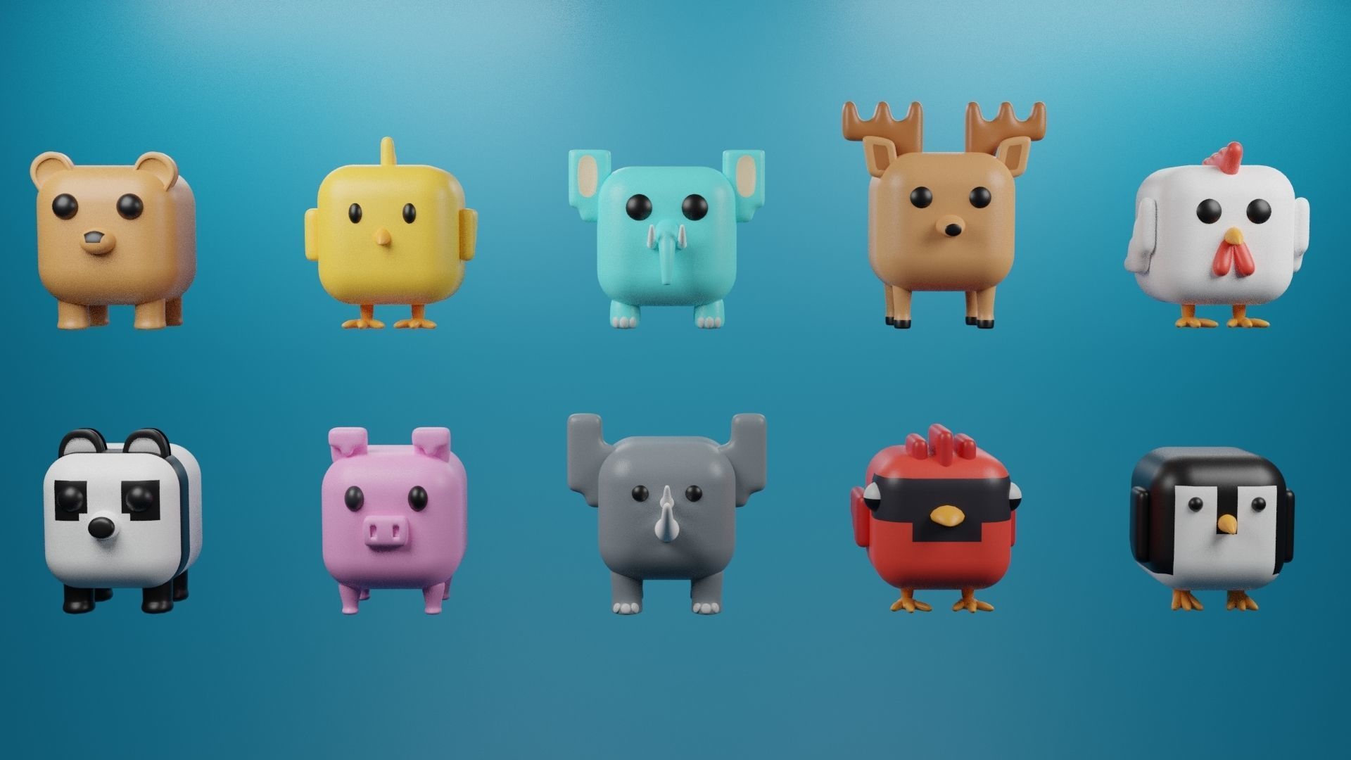 3D model 3D Cute animal cube character pack VR / AR / low-poly | CGTrader