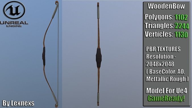 3D model Wooden Bow Weapon Game Ready Low-Poly 3D Model VR / AR / low ...