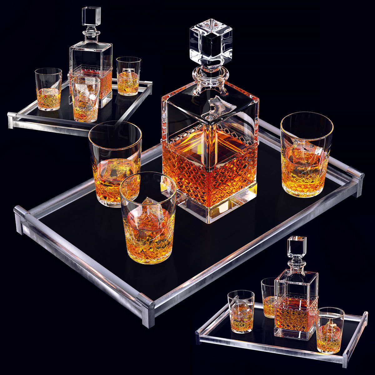 Whiskey set crystal decanter tray 3D model | CGTrader