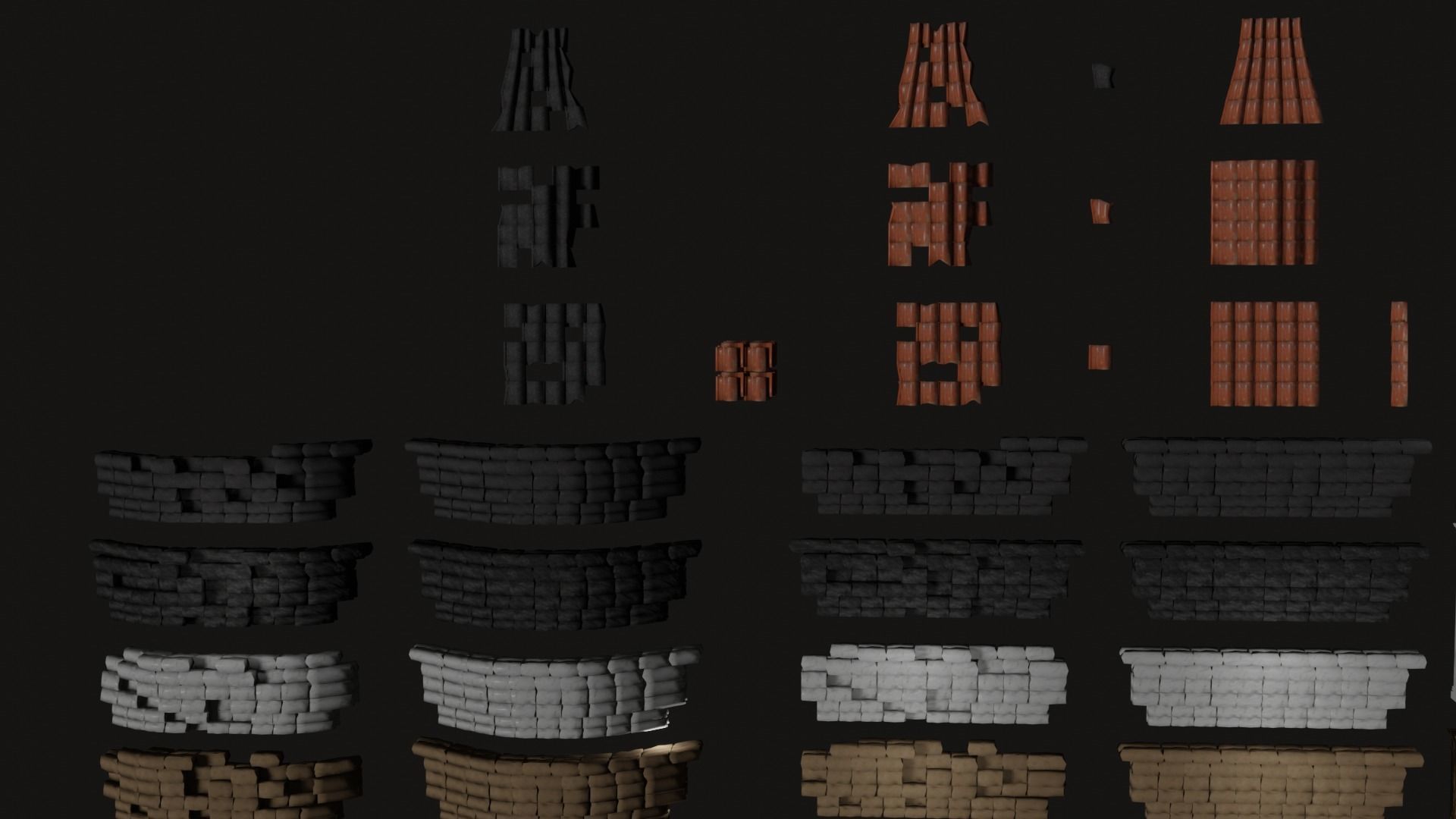 3D model Roman roof tiles and cornices 87 pieces set low poly PBR VR ...