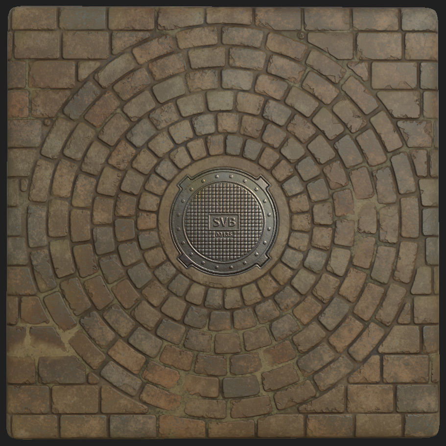 Texture Radial Sidewalk with sewer hatch VR / AR / low-poly | CGTrader