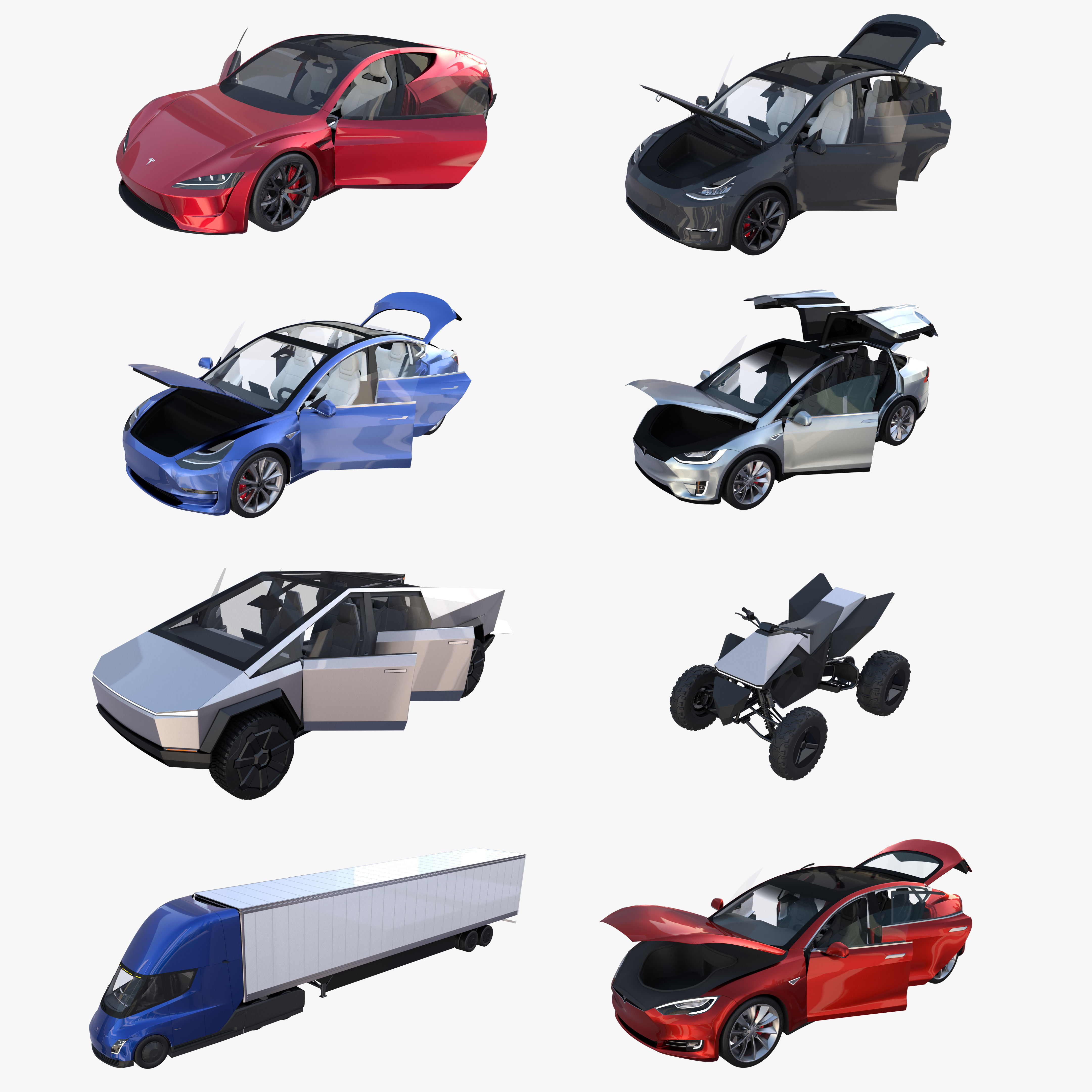 Full Tesla 2020 Vehicle Lineup with interiors 3D model | CGTrader