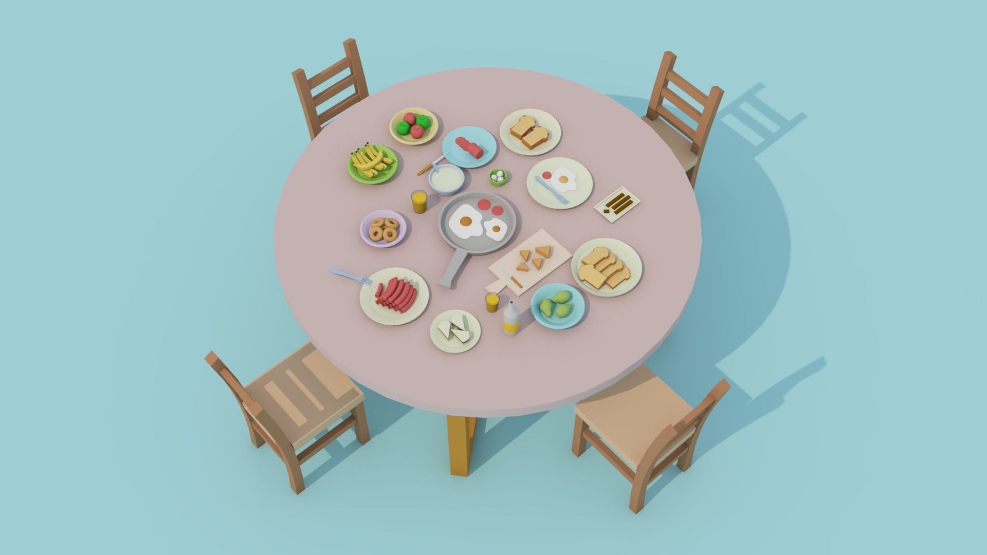3D model Low-poly dining table with food - cartoon table VR / AR / low ...