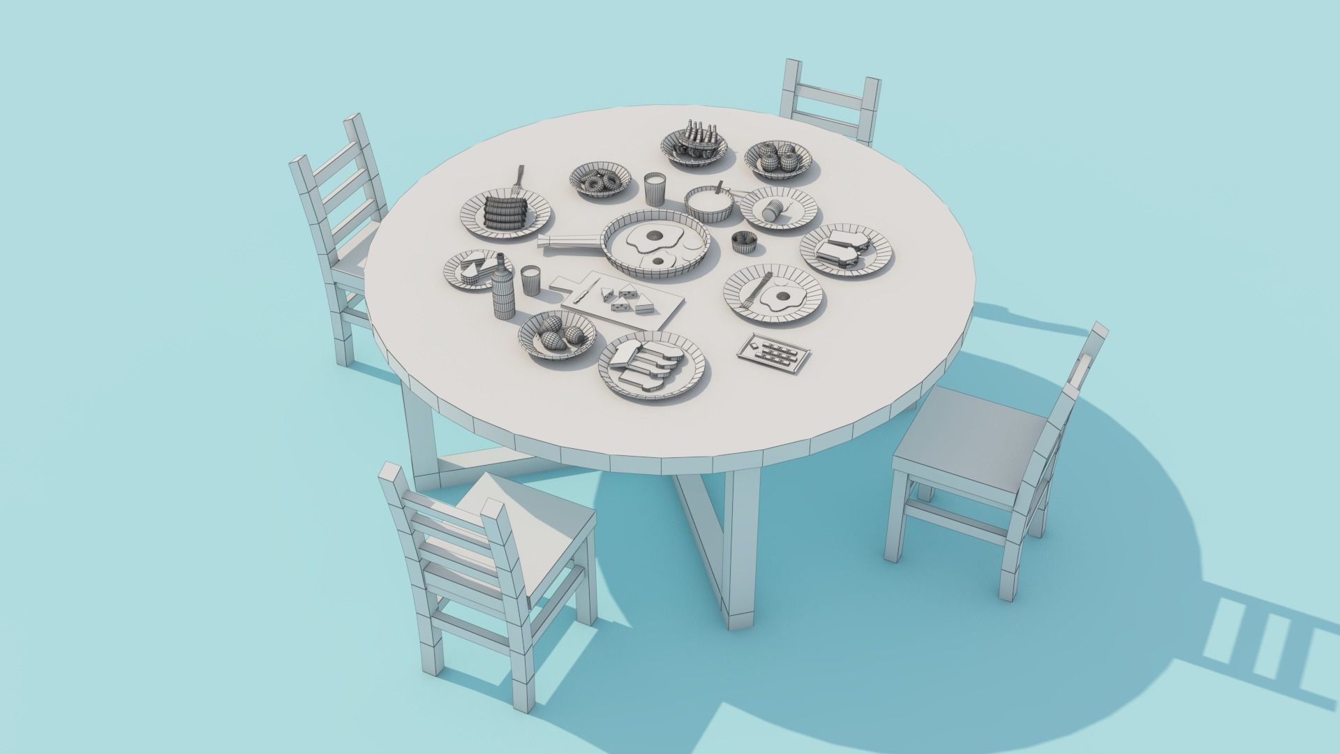 3D model Low-poly dining table with food - cartoon table VR / AR / low ...