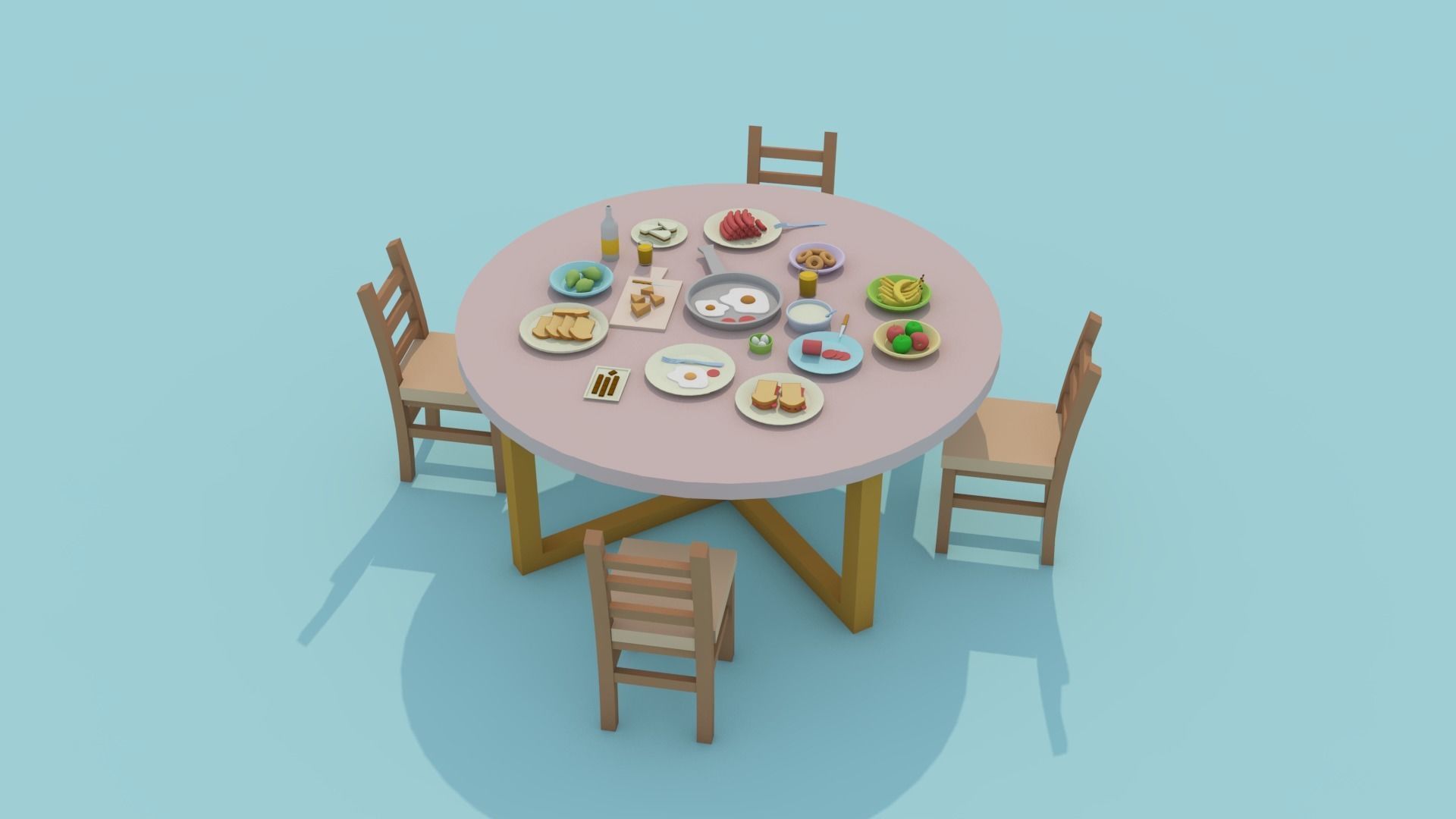 3D model Low-poly dining table with food - cartoon table VR / AR / low ...