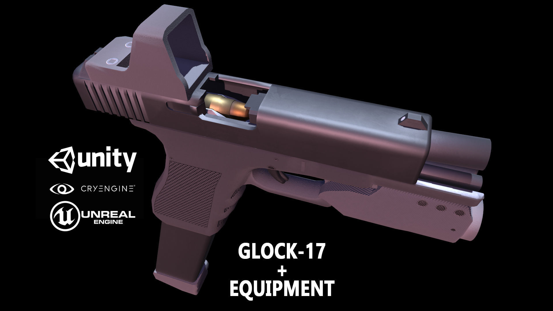 3D model Low-poly game-ready 3d model Glock-17 and equipment VR / AR ...
