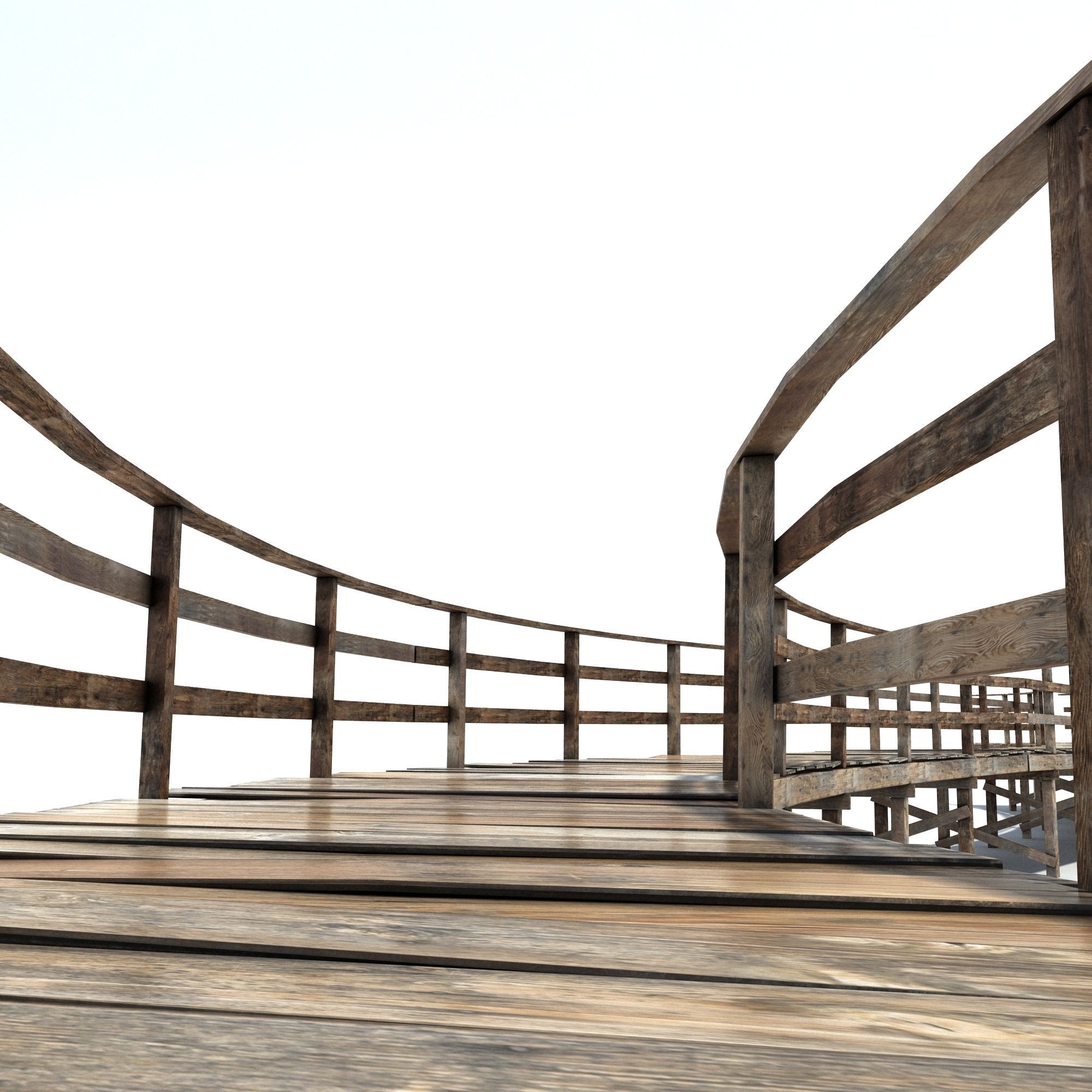 3D model Footbridge Low Poly curved wooden bridge VR / AR / low-poly ...