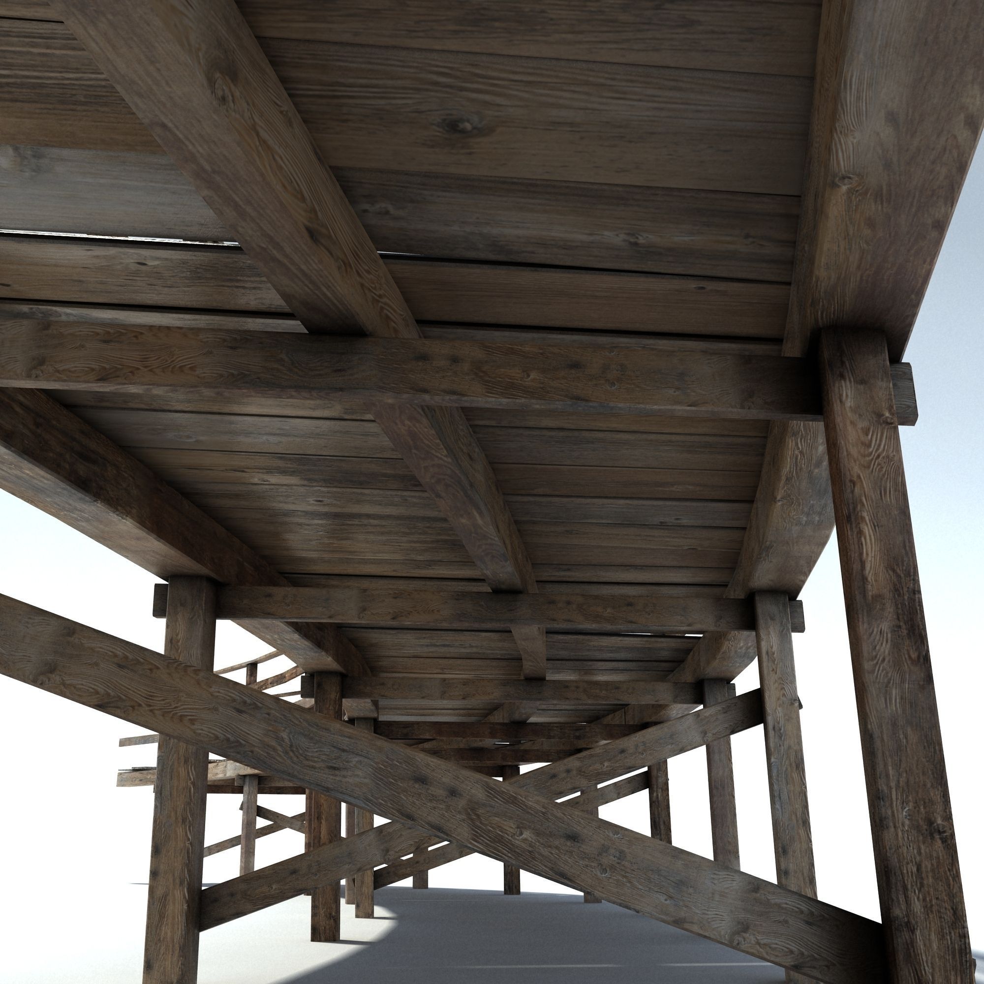 3D model Footbridge Low Poly curved wooden bridge VR / AR / low-poly ...