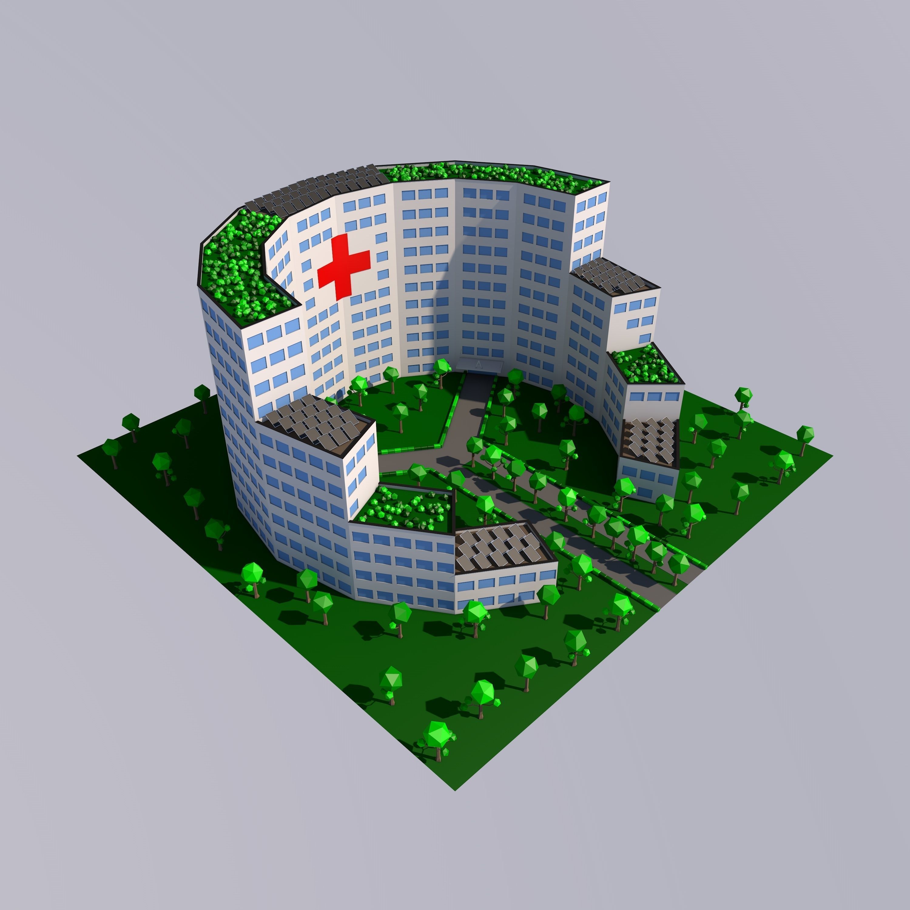 3D model hopital lowpoly hospital building with roof VR / AR / low-poly ...