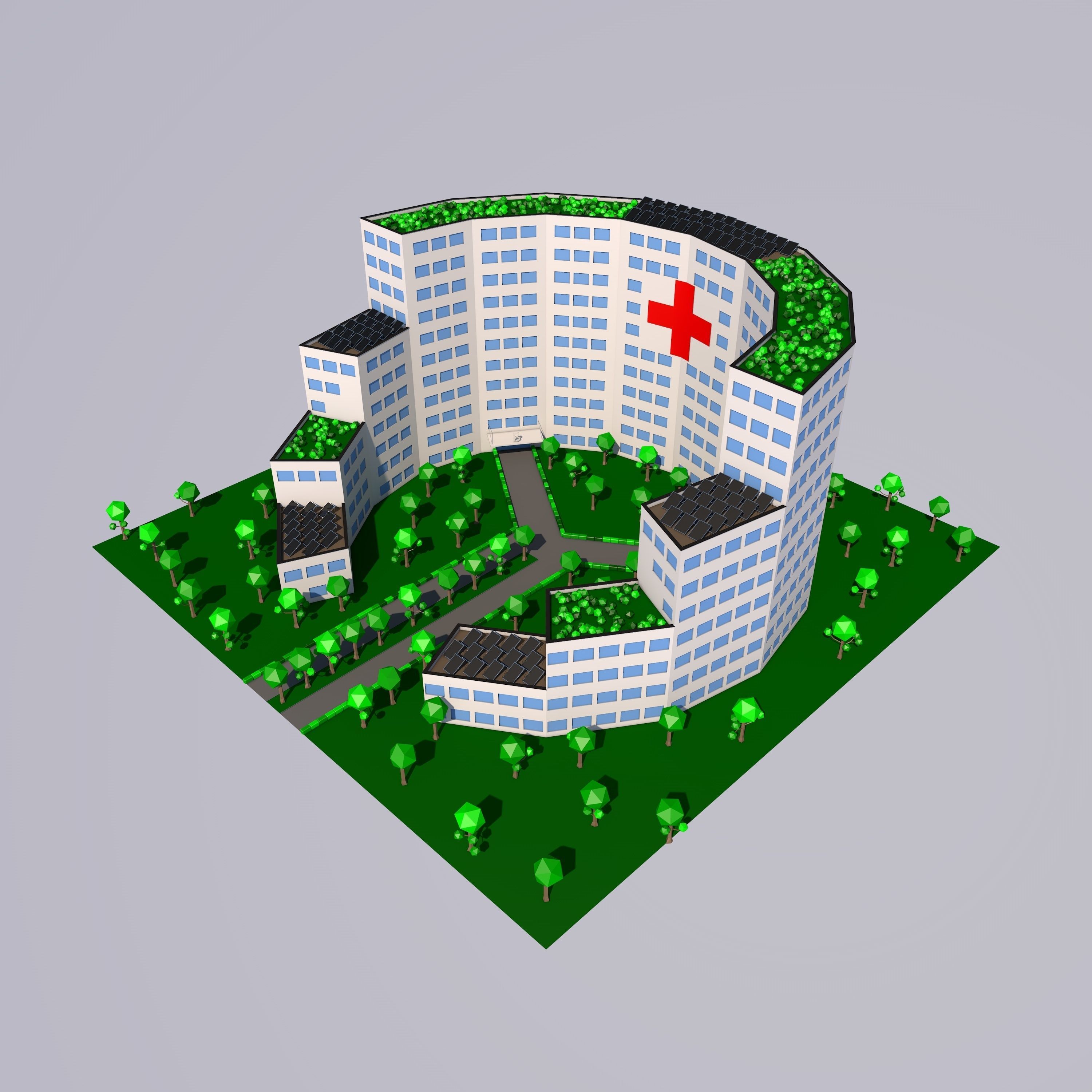 3D model hopital lowpoly hospital building with roof VR / AR / low-poly ...