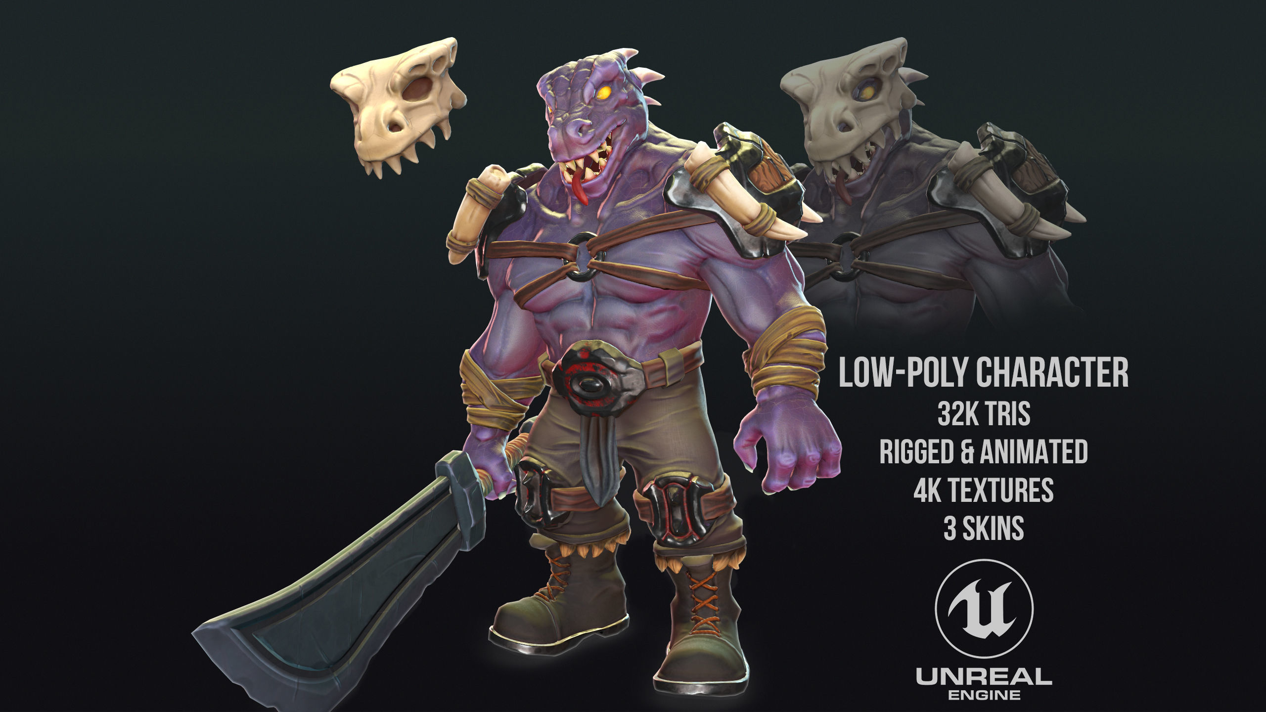 3D model Caiman - animated game-ready character VR / AR / low-poly ...