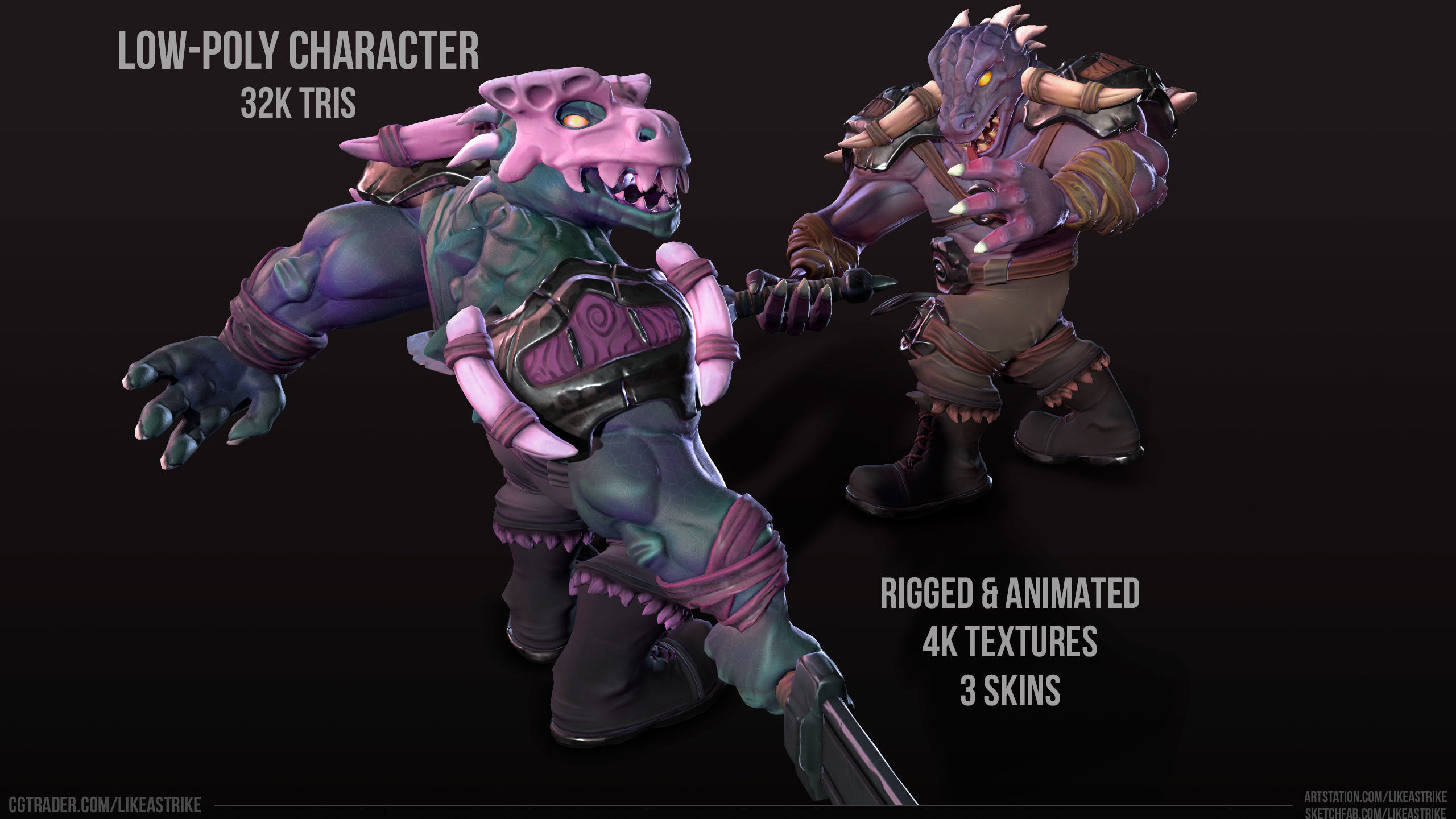 3D model Caiman - animated game-ready character VR / AR / low-poly ...