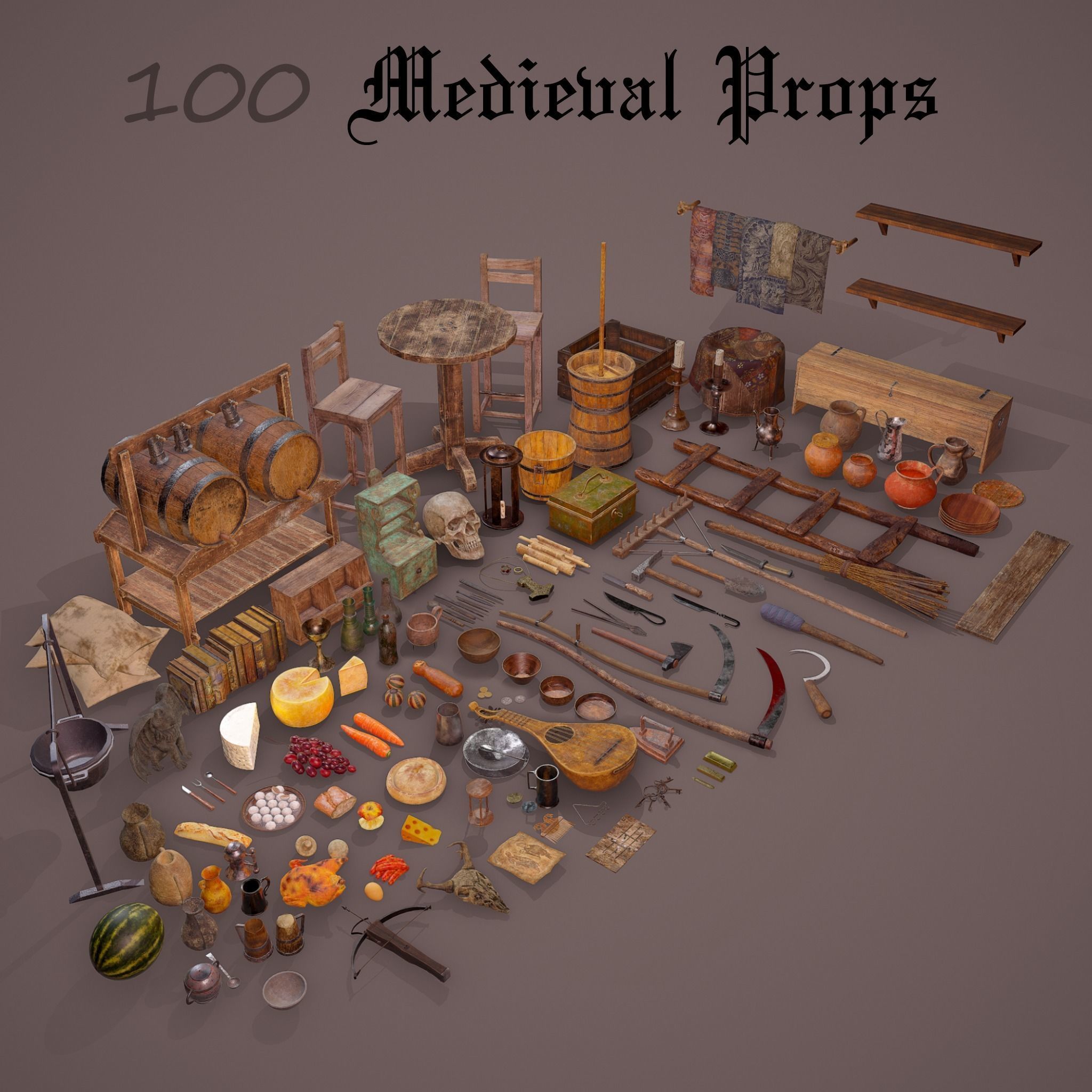 3D Model Collection 100 Medieval Props Pack VR / AR / low-poly | CGTrader