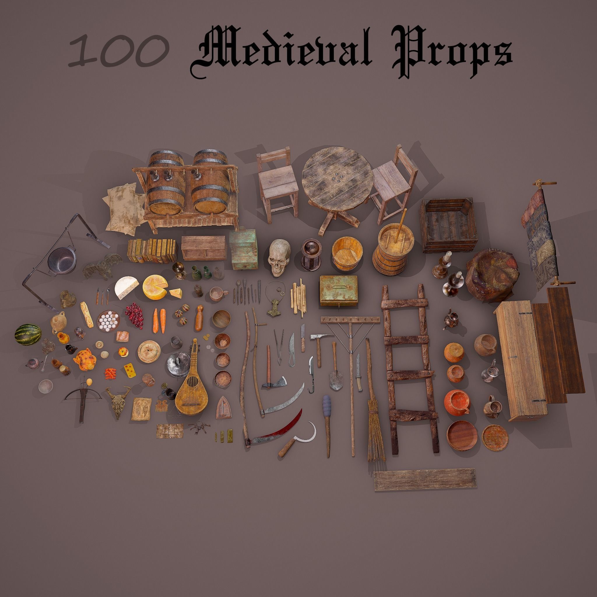 3D Model Collection 100 Medieval Props Pack VR / AR / low-poly | CGTrader