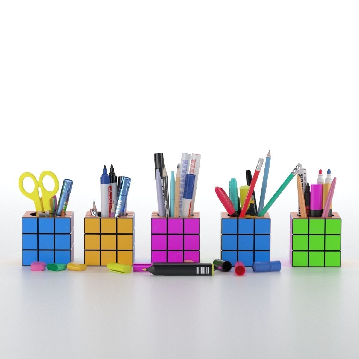 3D model Stationery set in cubes VR / AR / low-poly | CGTrader