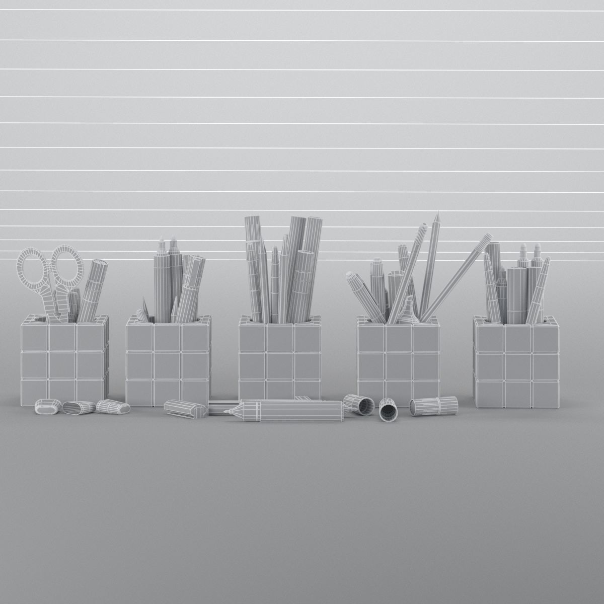 3D model Stationery set in cubes VR / AR / low-poly | CGTrader