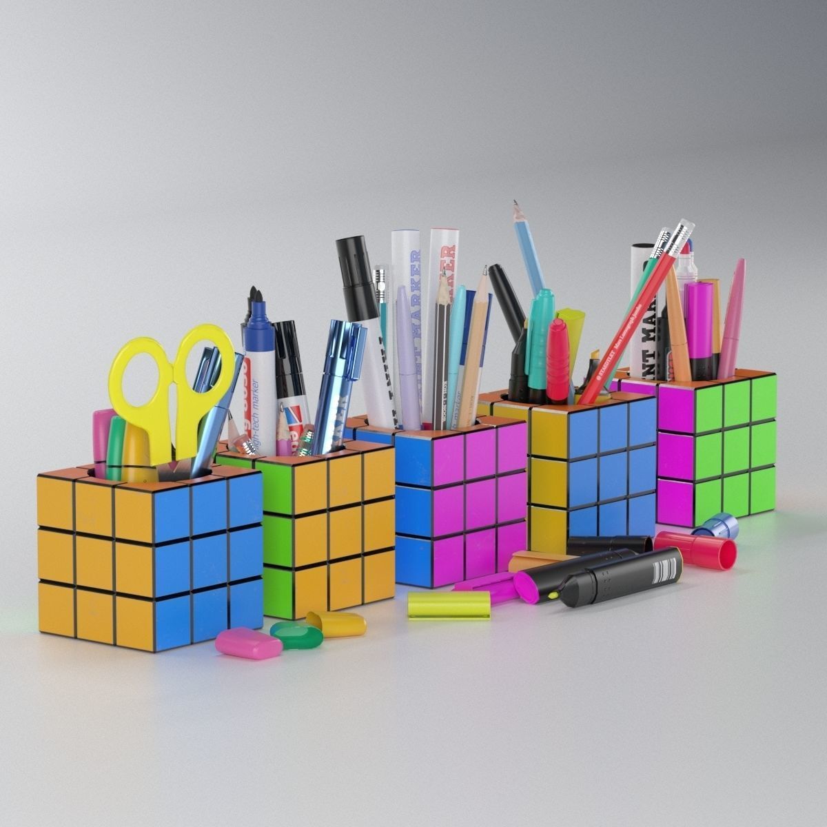 3D model Stationery set in cubes VR / AR / low-poly | CGTrader