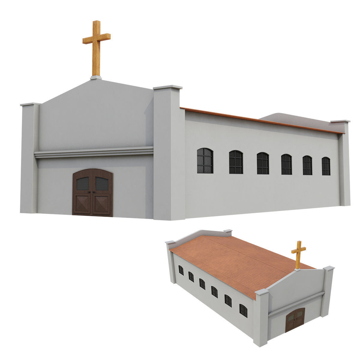 3D model Simple Modern Church Structure Building PBR Textures VR / AR ...