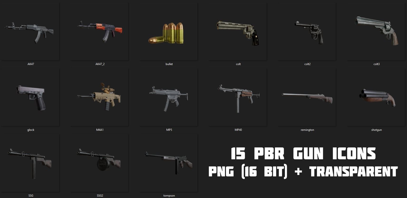 15 PBR Gun Icons PNG Texture | CGTrader