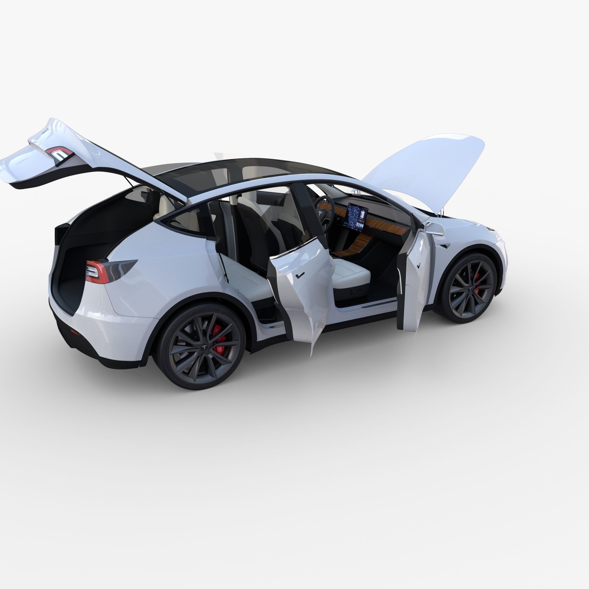 Tesla Model Y RWD White with interior and chassis 3D model | CGTrader