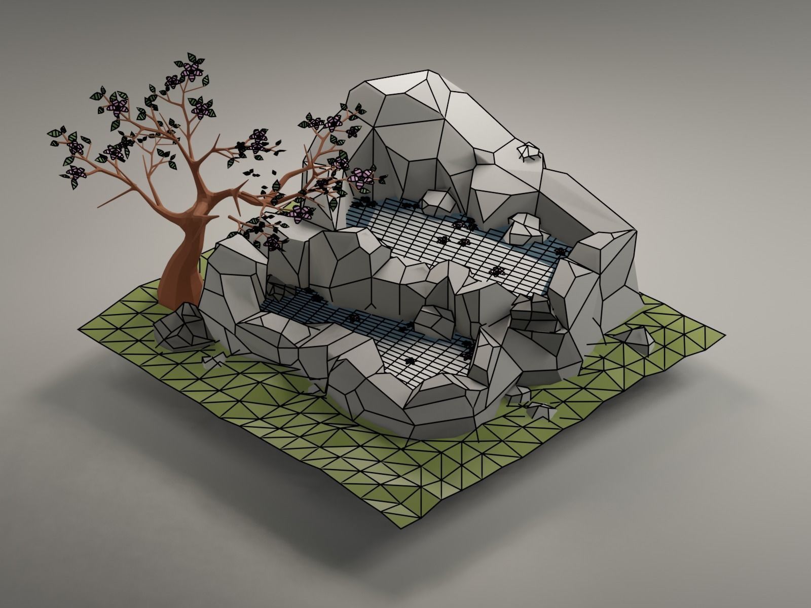 Low poly hot spring free VR / AR / low-poly 3D model | CGTrader