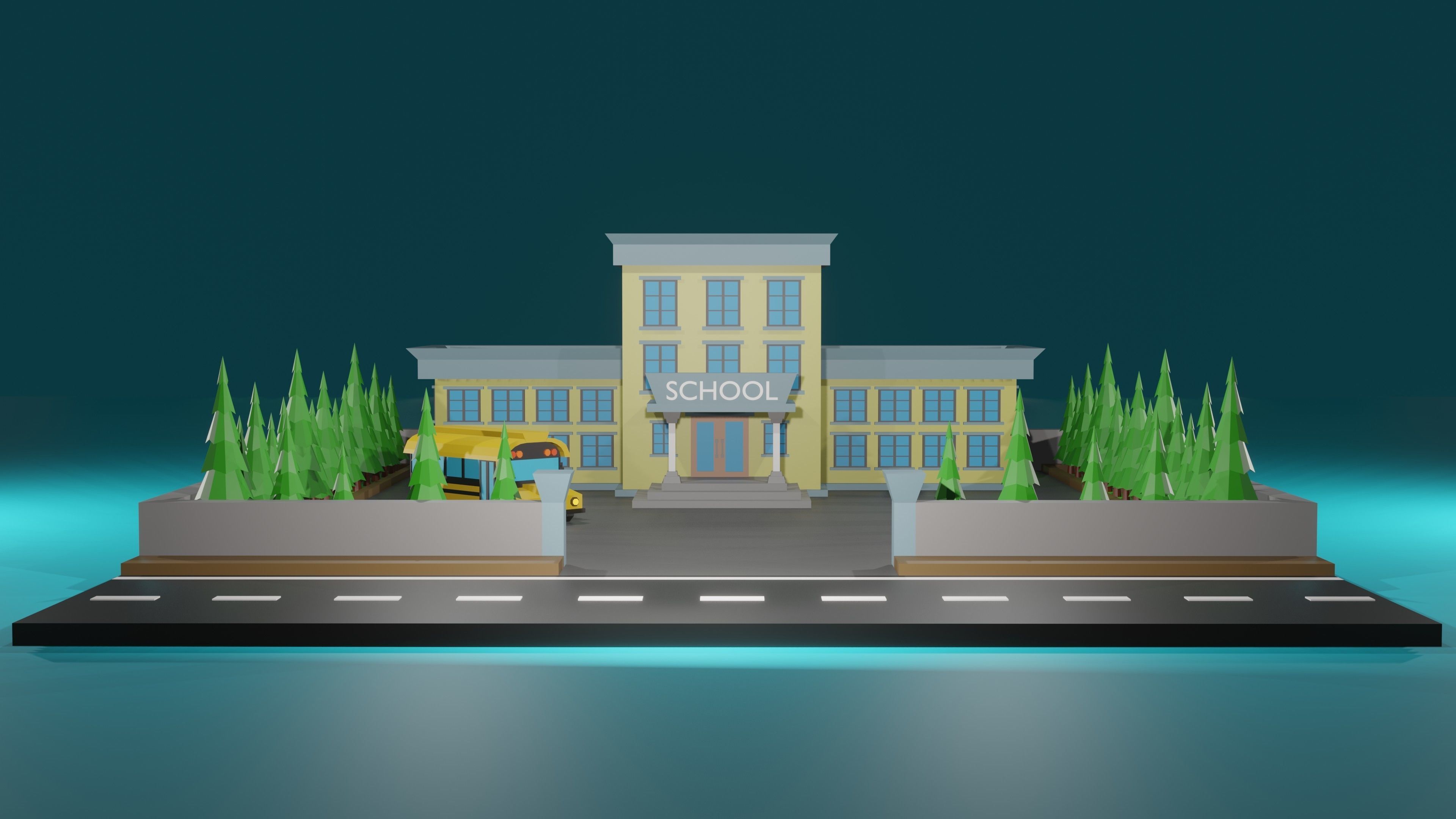 3D model 3D School Model Low Poly bus VR / AR / low-poly | CGTrader