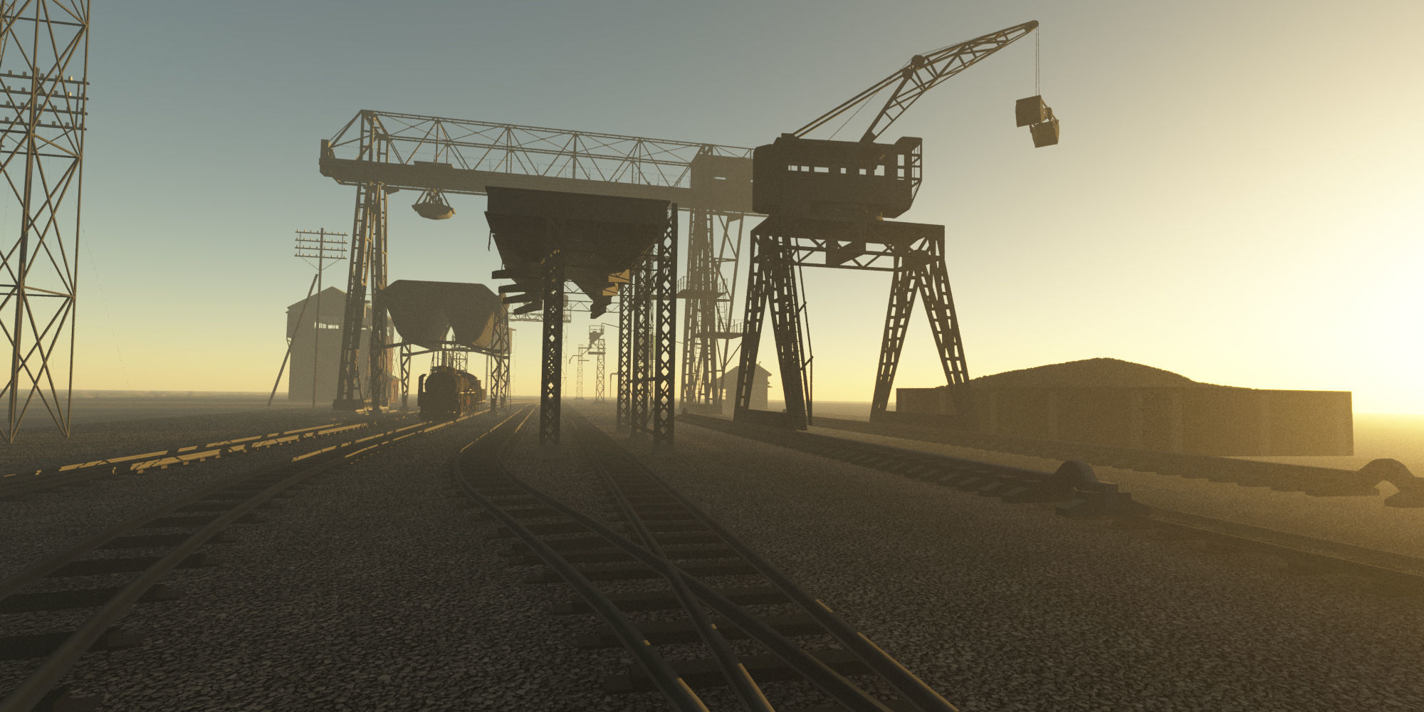 Jib Crane and 4Freight Car set 3D model | CGTrader
