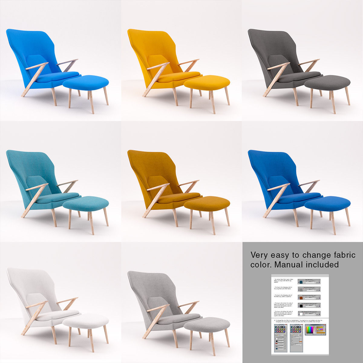 Cub Lounge Modern Wing Chair and Ottoman free 3D model | CGTrader