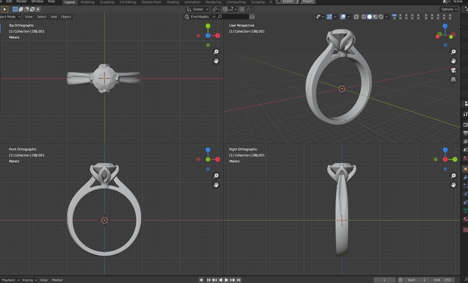 Tulip Style Engagement Ring CAD STL File-CC101 3D model 3D printable ...