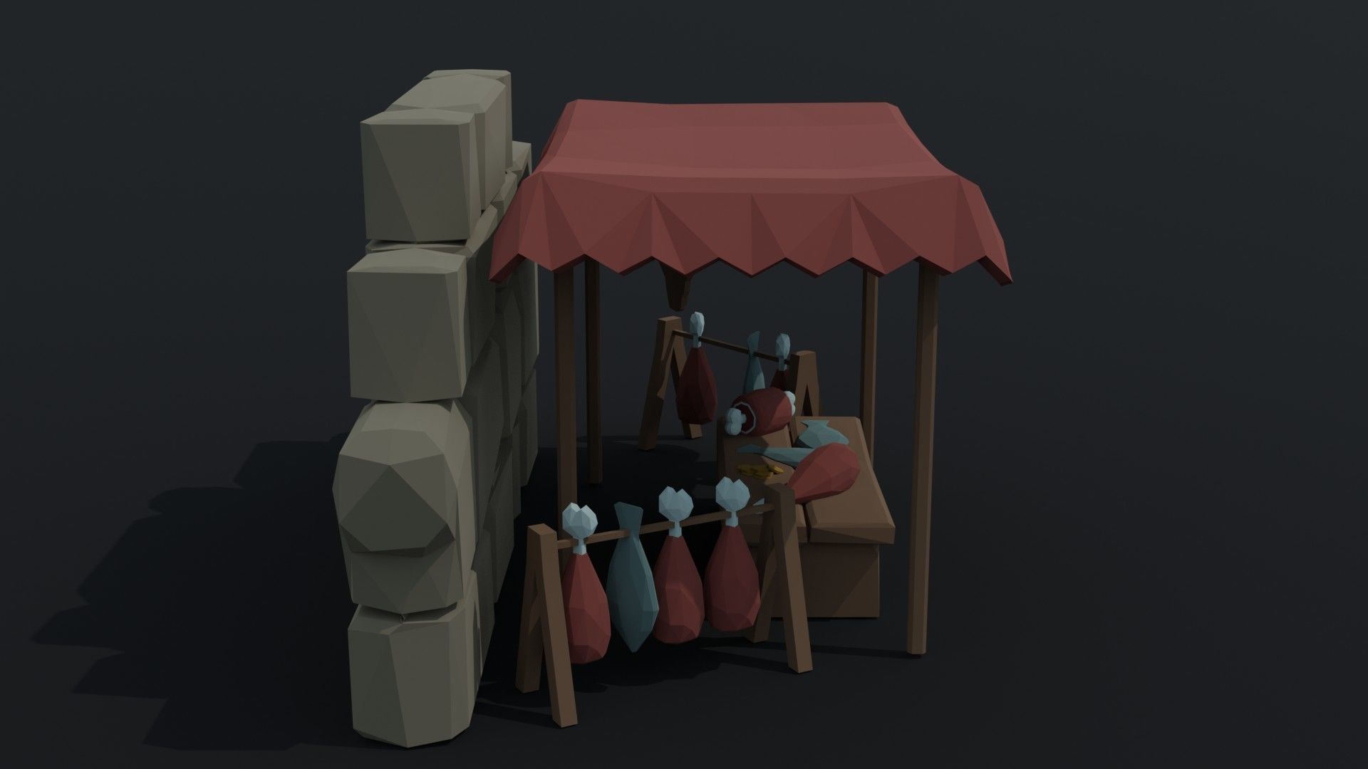 Cartoon butcher market Polygonal free VR / AR / low-poly 3D model ...