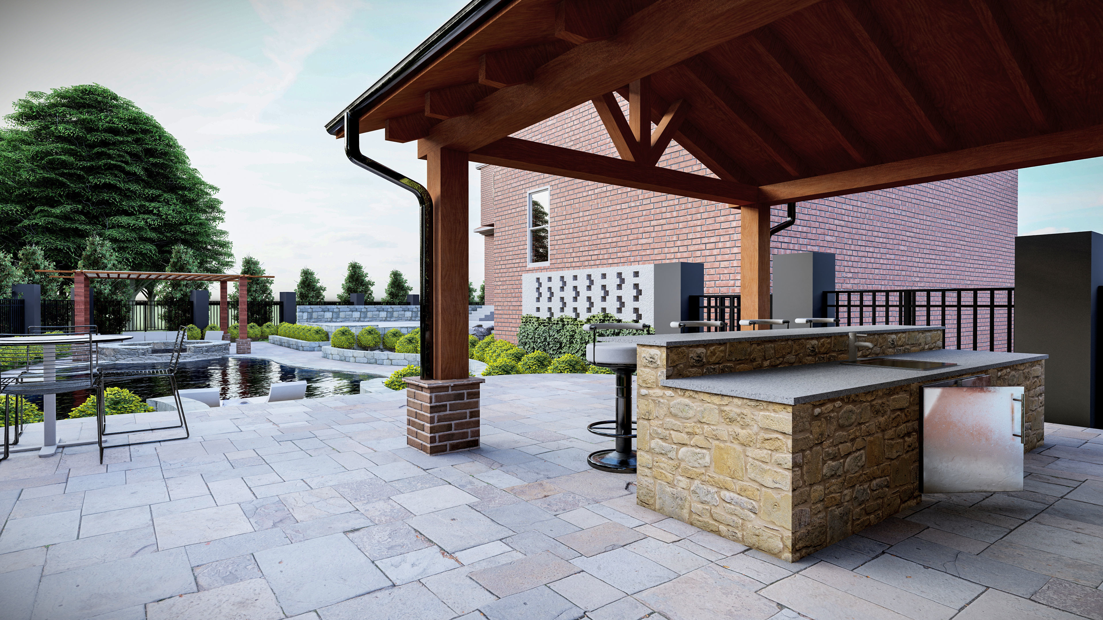 luxury Backyard water pool landscape 3d model 3D model | CGTrader