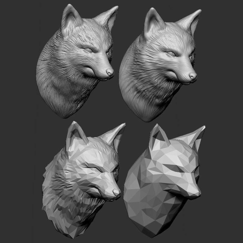 Fox Bust - 4 Types STL 3D model 3D printable | CGTrader