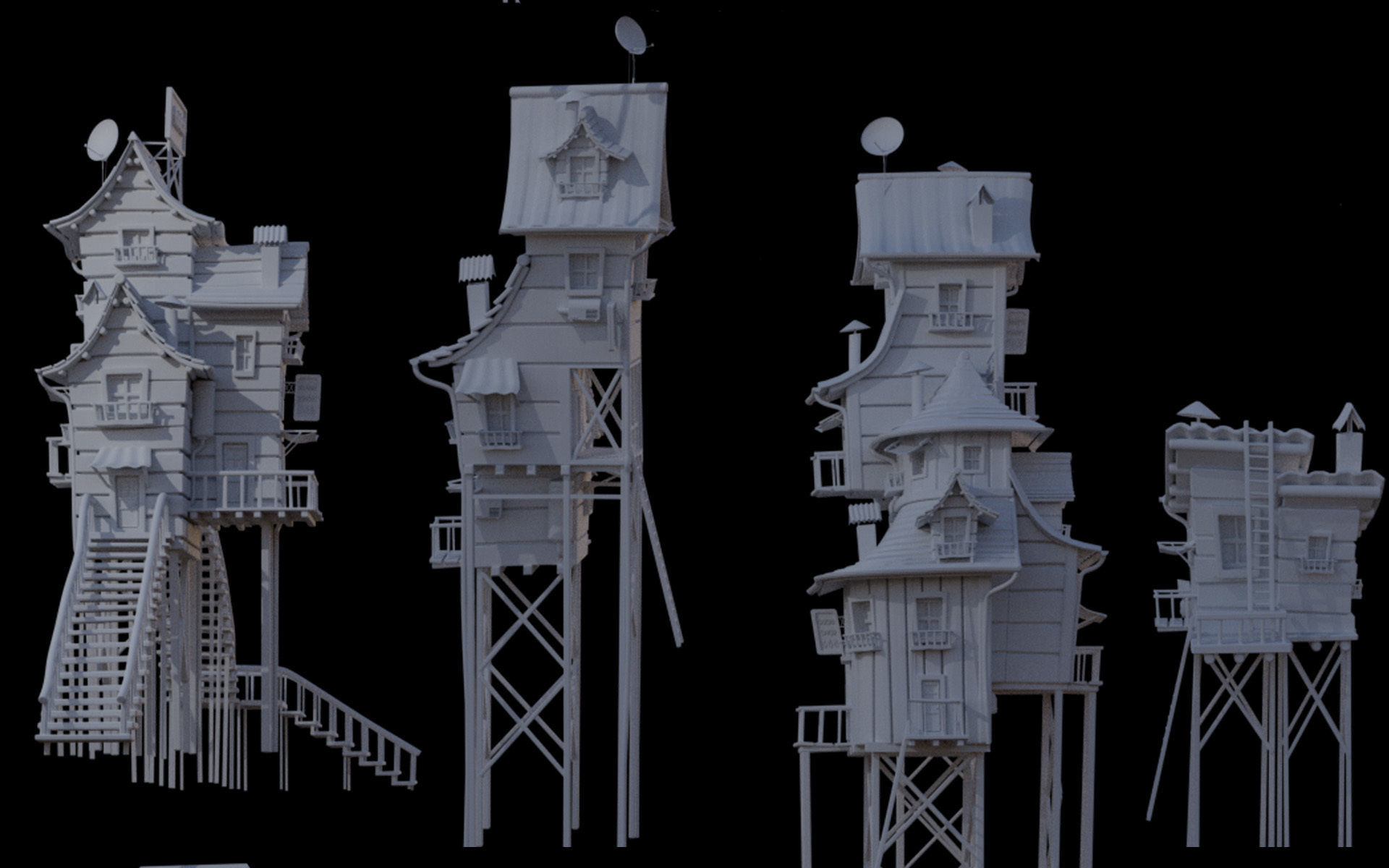 Houses concept art pack of 4 3D model | CGTrader