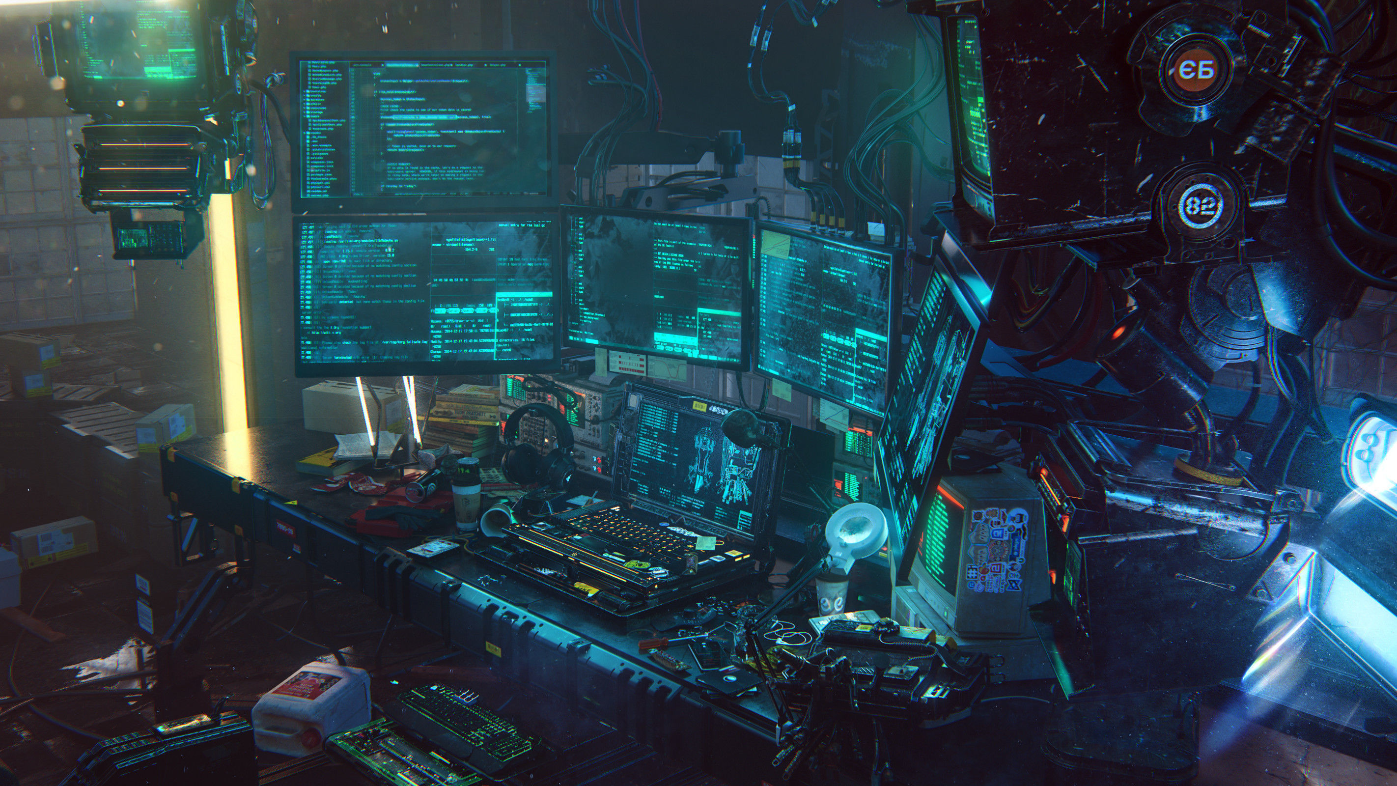 Cyberpunk Hacker Workspace C4d and Redshift and Octane 3D model | CGTrader