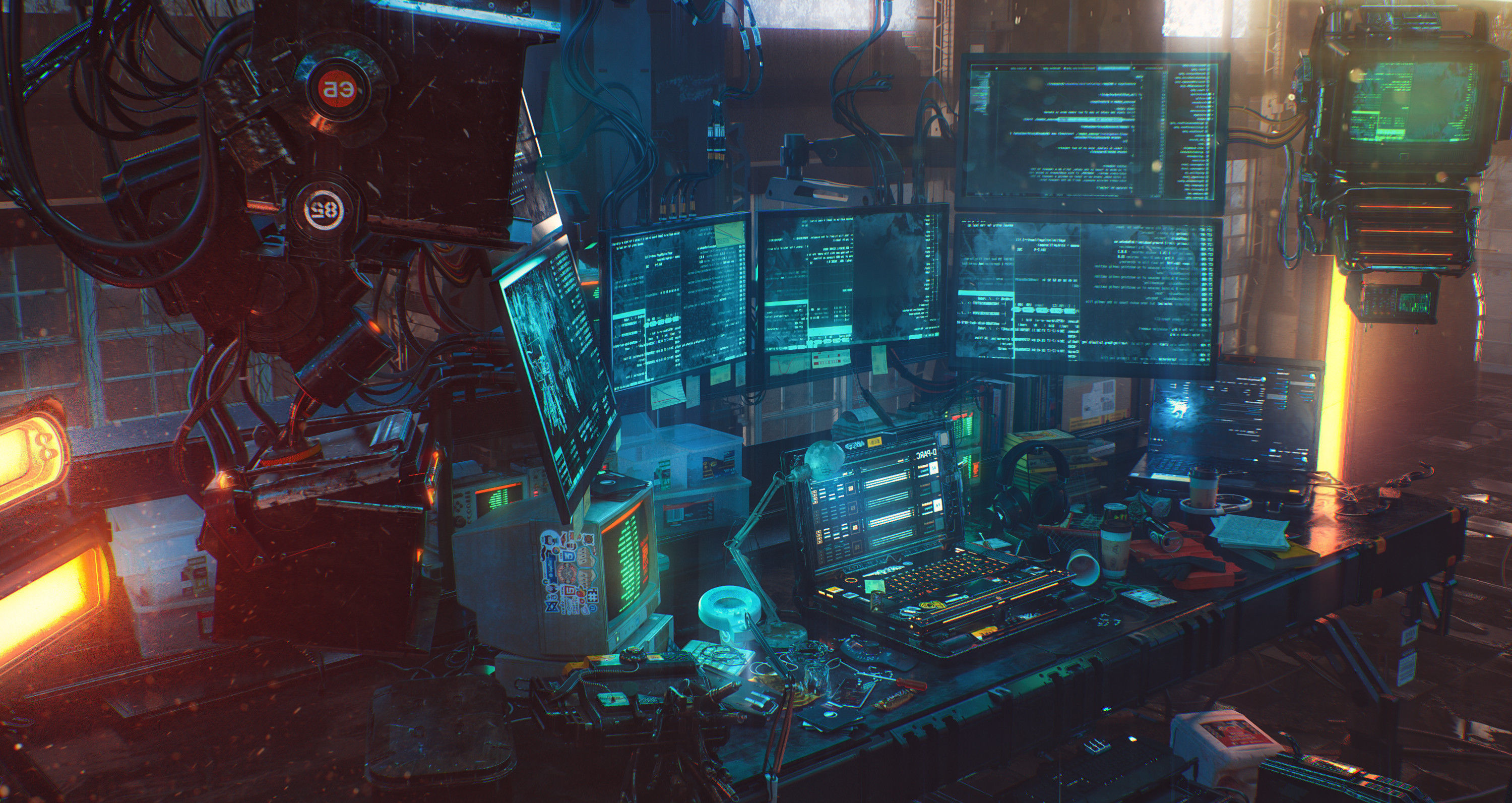 Cyberpunk Hacker Workspace C4d and Redshift and Octane 3D model | CGTrader