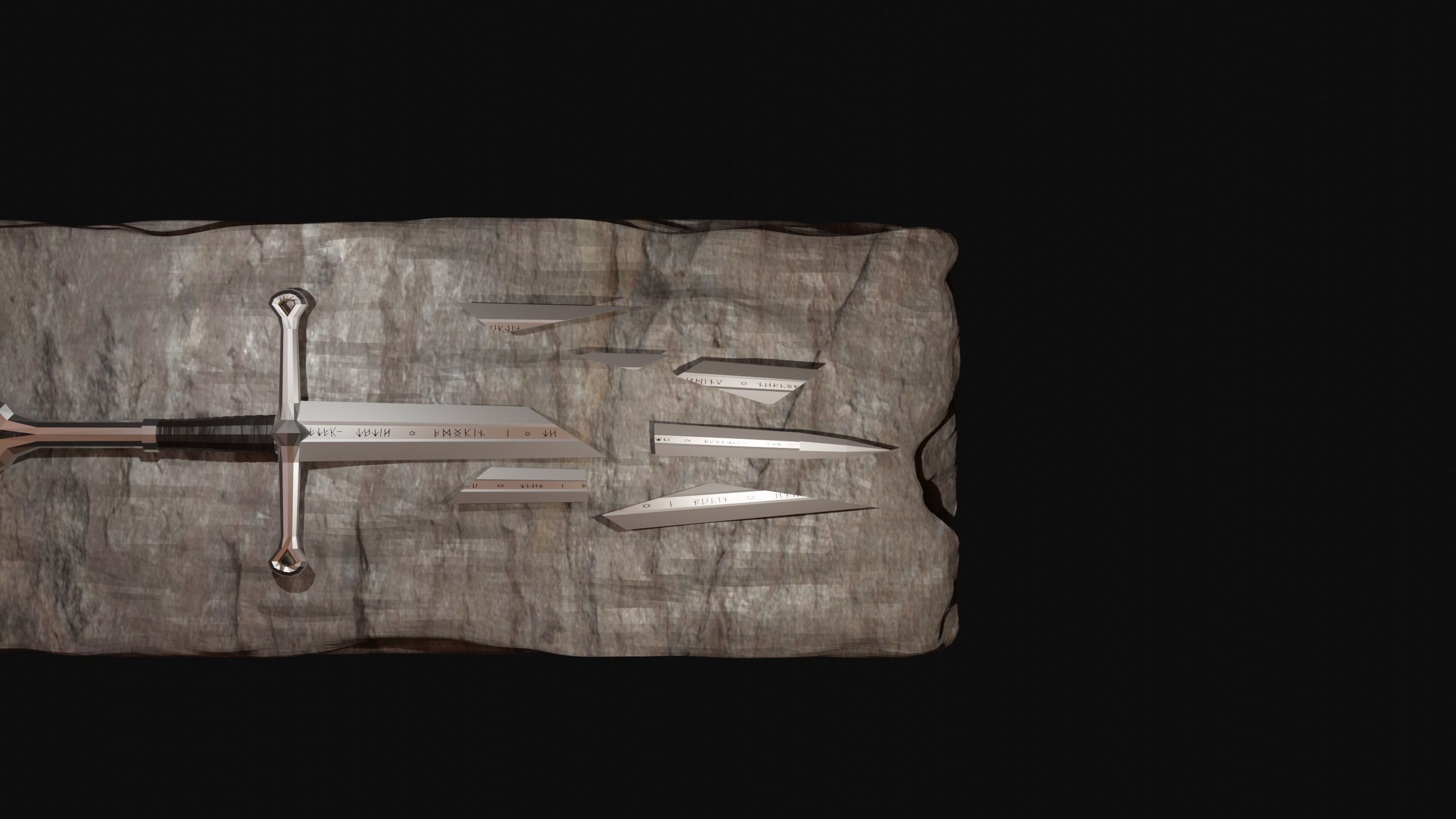 The shards of Narsil and Anduril from The Lord of the Rings 3D model ...