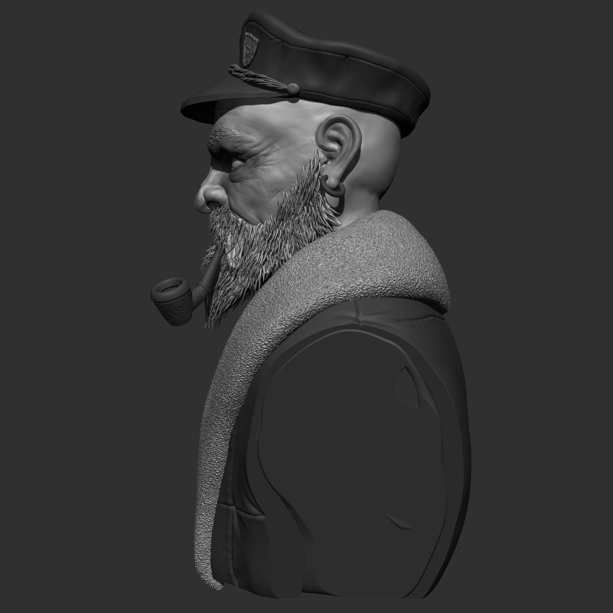 Captain bearded man with pipe free 3D model | CGTrader
