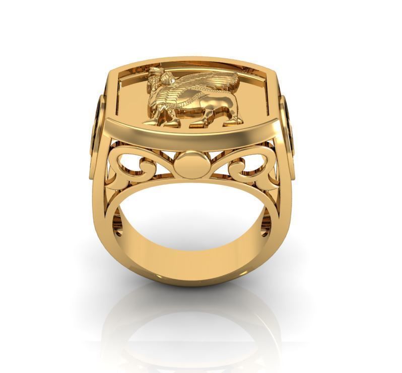 Assyrian lion men ring 3D model 3D printable | CGTrader