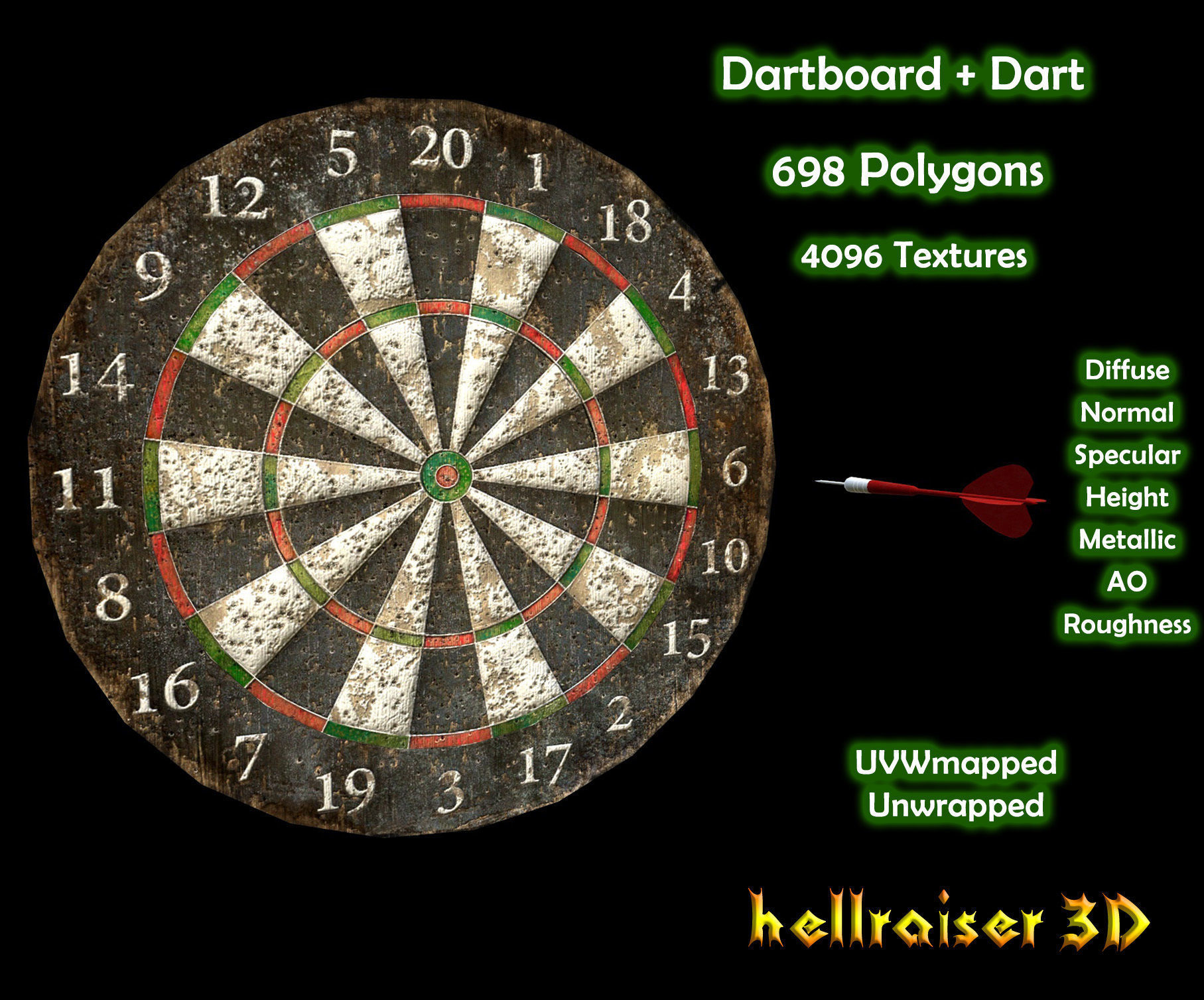 3D model Dartboard - PBR - Textured Includes 2 Objects VR / AR / low ...