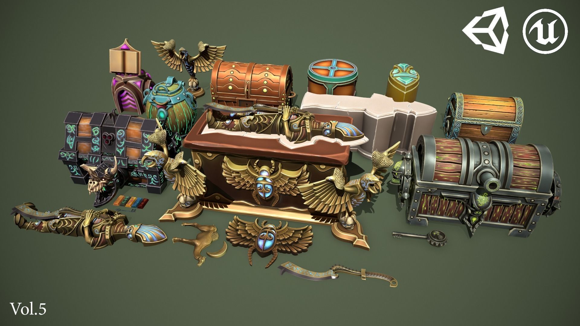 3D model Fantasy chests VR / AR / low-poly | CGTrader