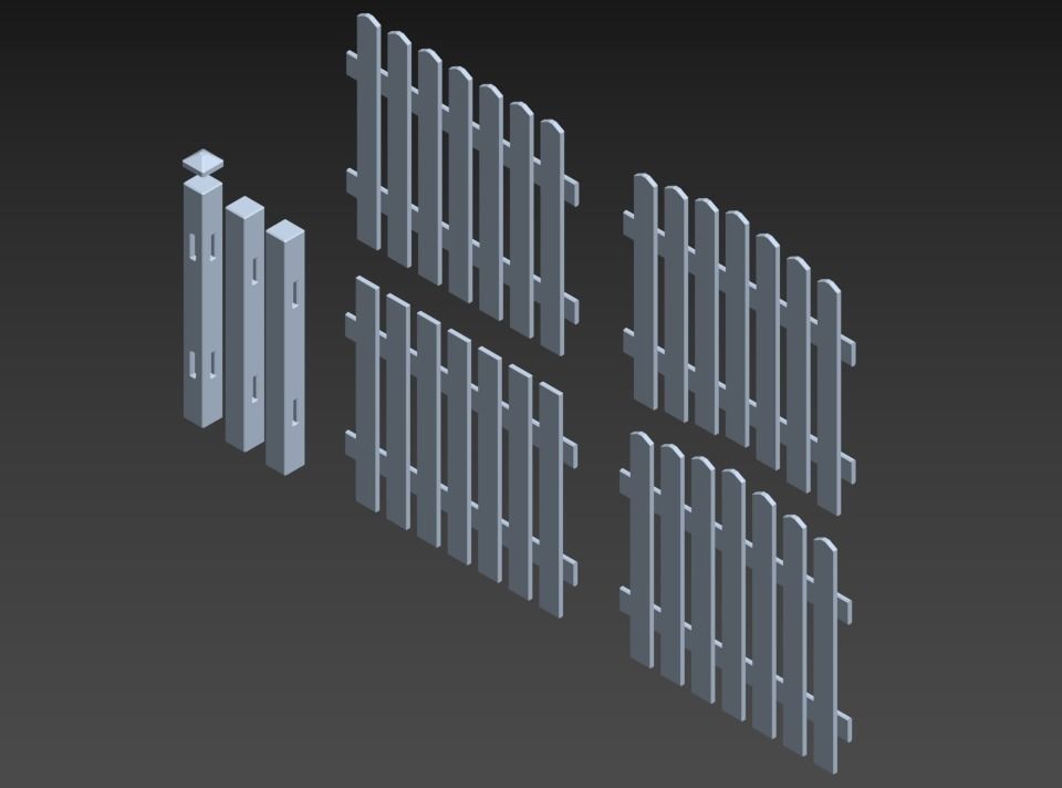 3D model Low Poly Garden fence set for games and illustrations VR / AR ...