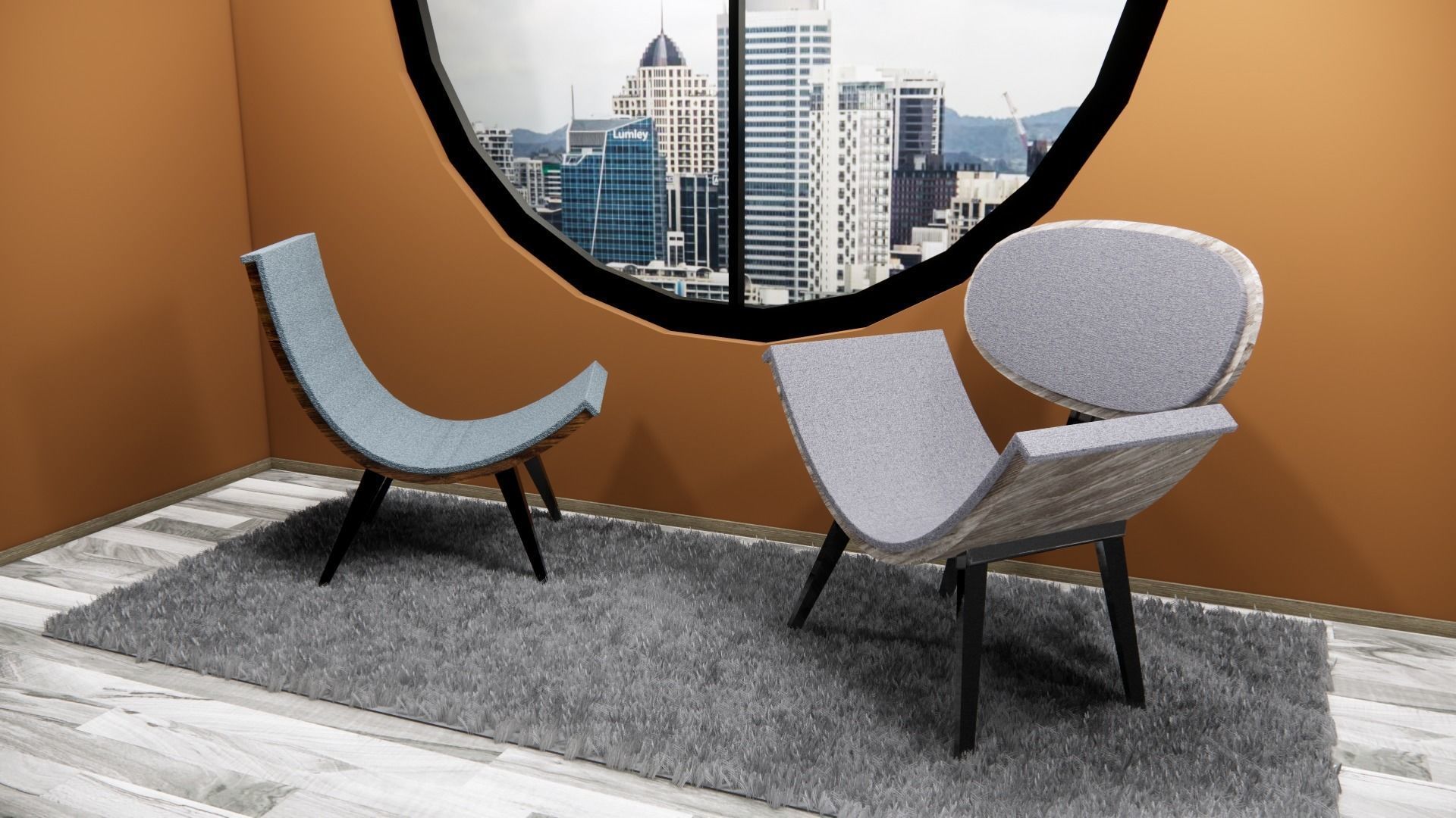 curved chair set 3D model | CGTrader