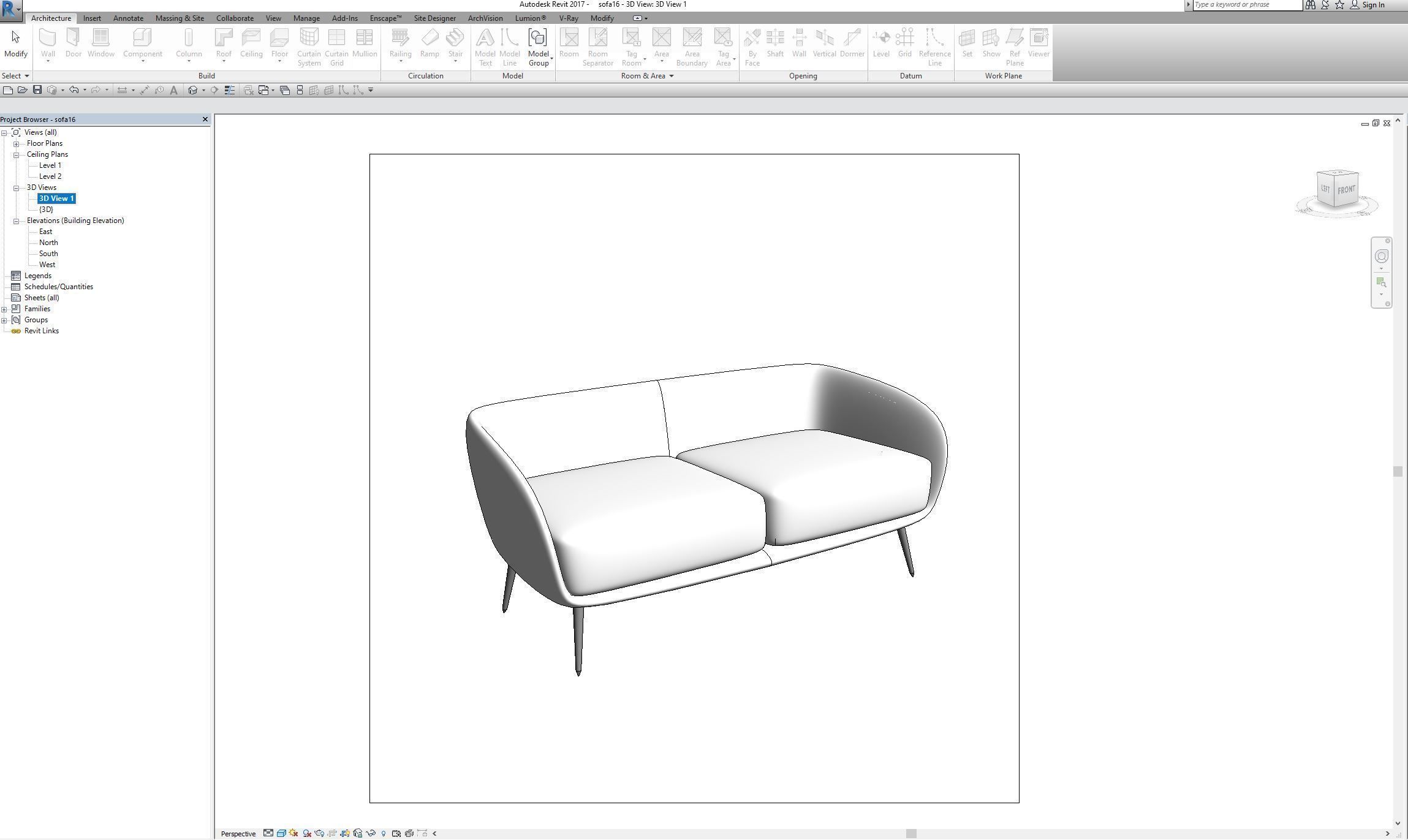 Clean Curved Revit Solid Sofa 3D model | CGTrader