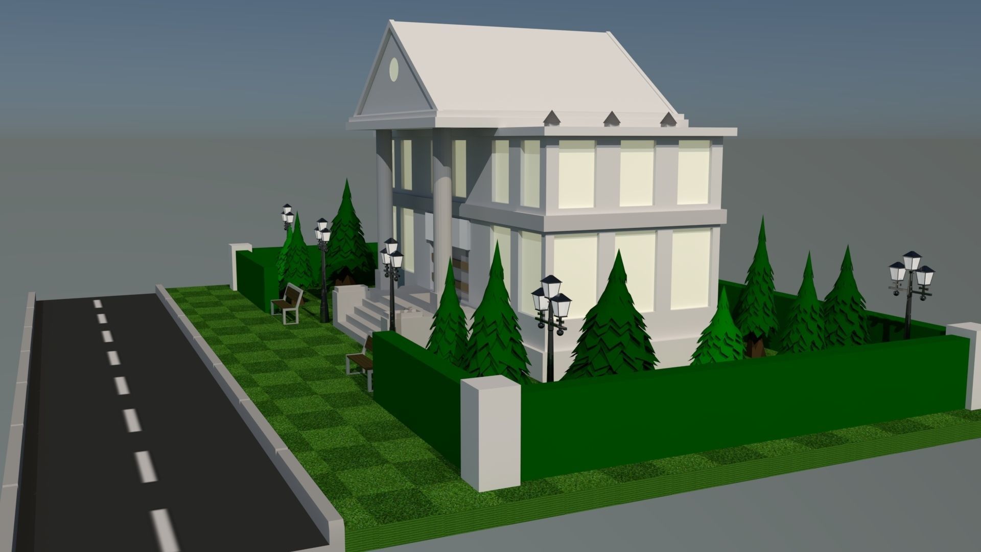 3D model land plot with a school VR / AR / low-poly | CGTrader