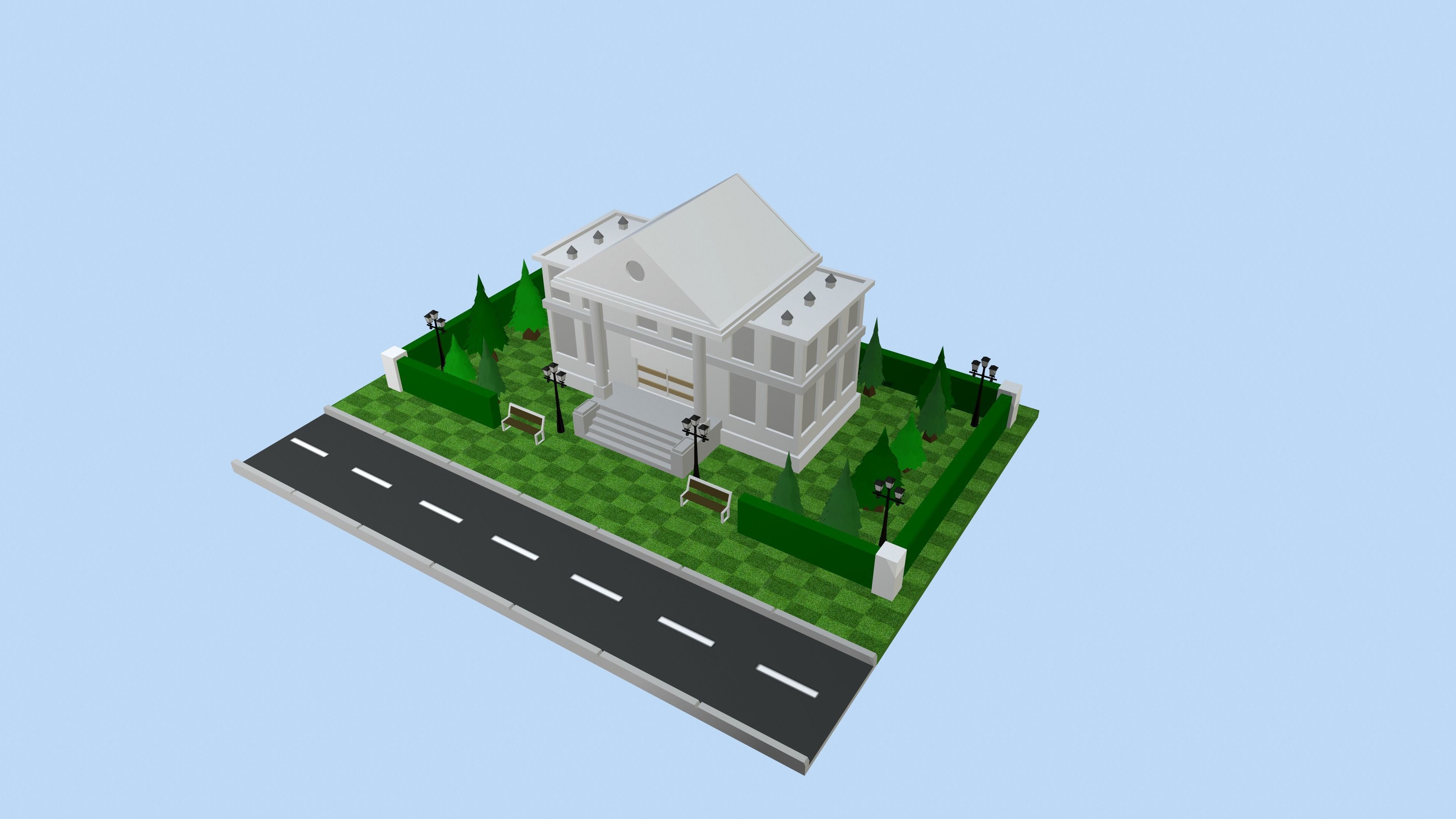 3D model land plot with a school VR / AR / low-poly | CGTrader