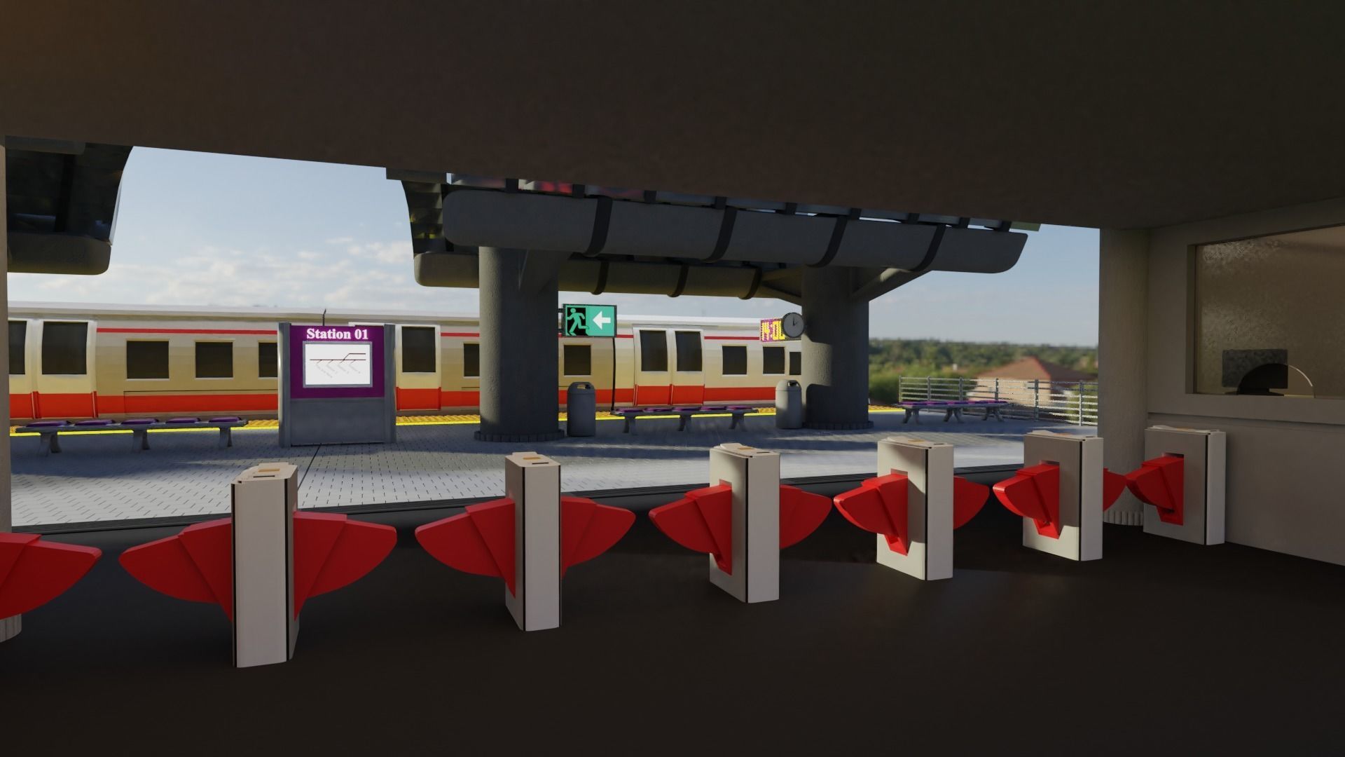 Low Poly Train Station with Train 3D model | CGTrader