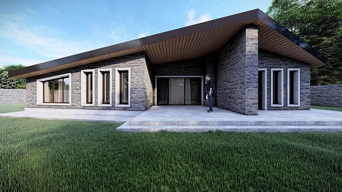 3D model Stone House - Single Story Residential Building VR / AR / low ...