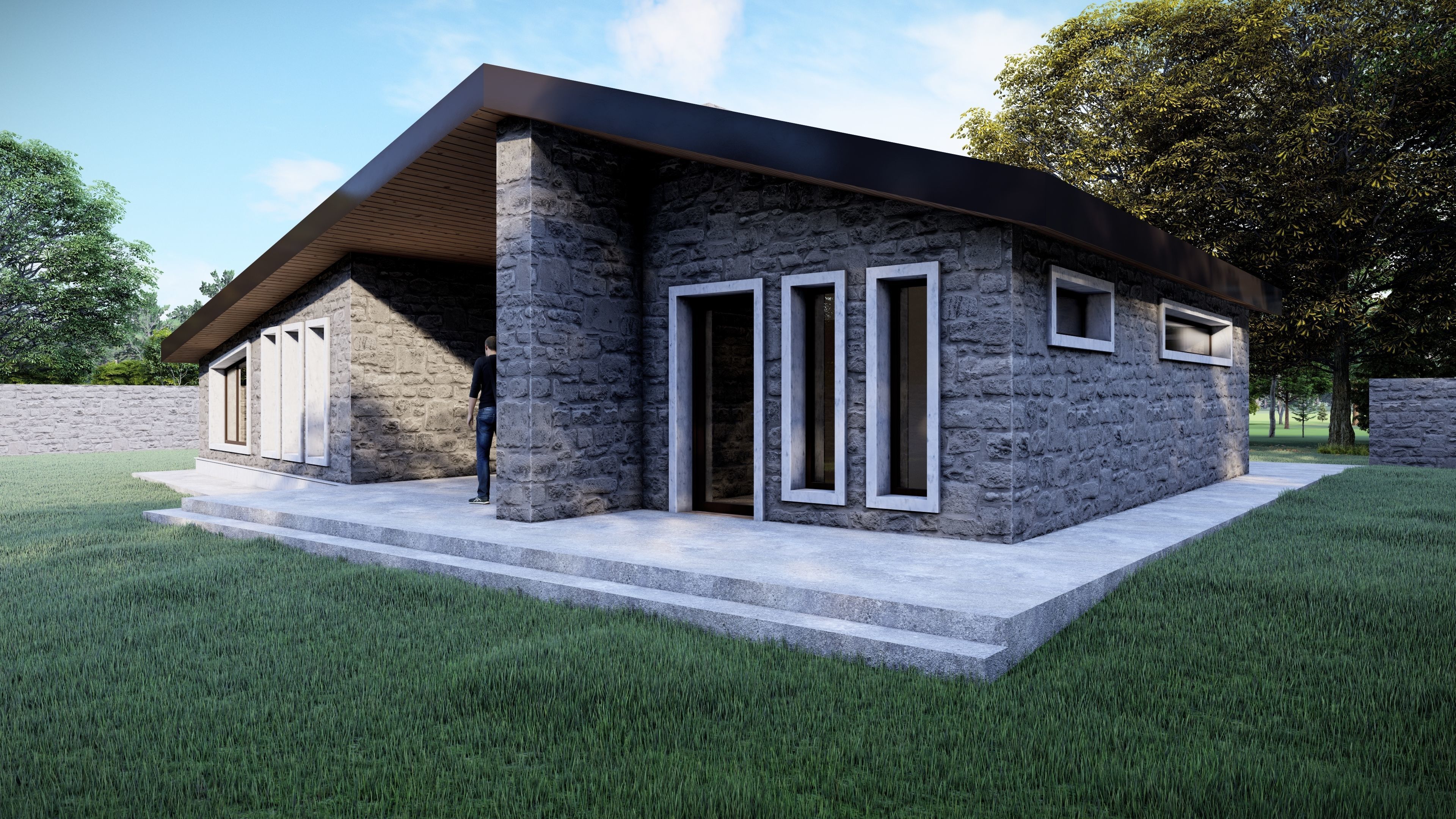 3D model Stone House - Single Story Residential Building VR / AR / low ...