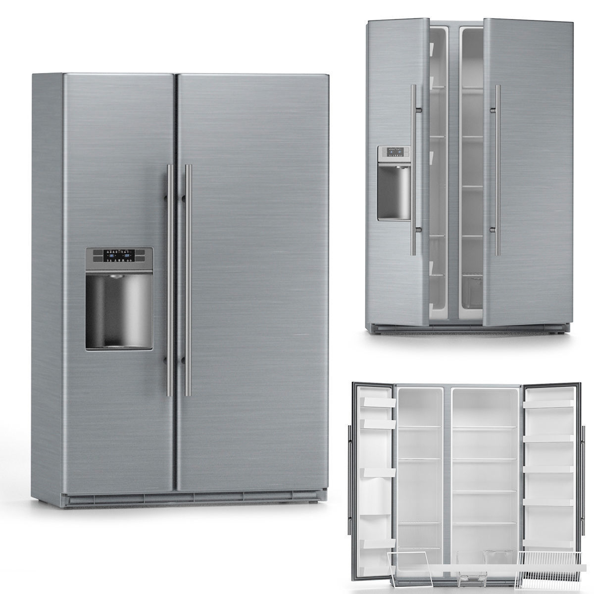 Fridge refrigerator two doors freezer inside outside 3D model | CGTrader